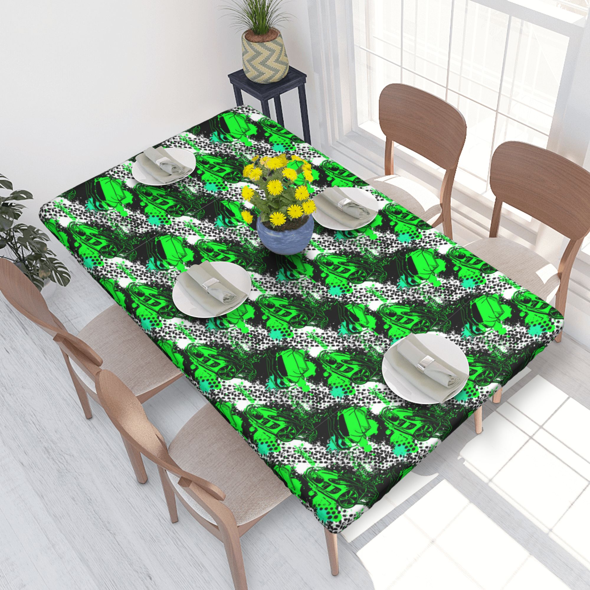 Home Deluxe Tablecloth Sport Car Pattern Waterproof Elastic Rim Edged ...