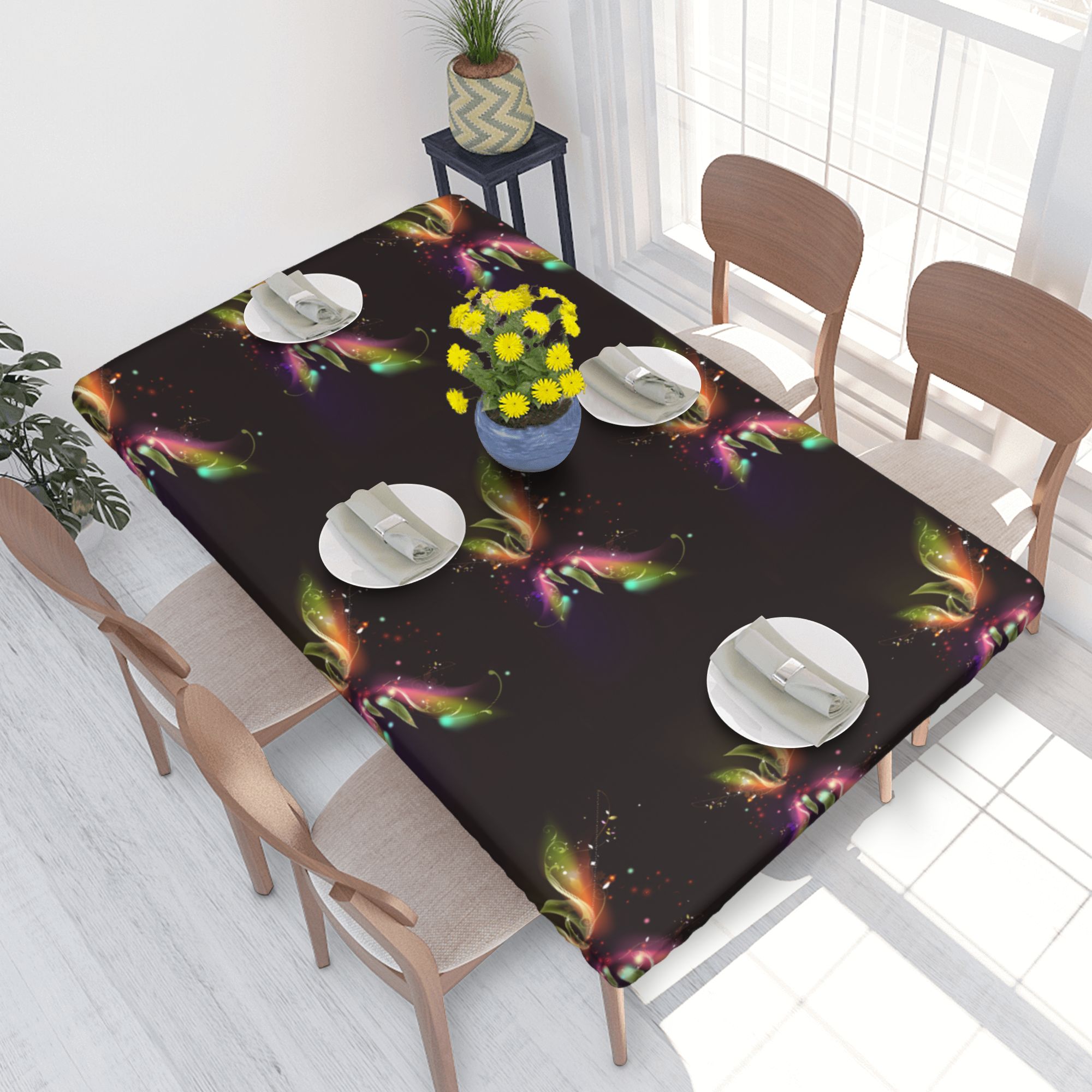 Home Deluxe Tablecloth Stylized-Butterfly-321 Waterproof Elastic Rim ...
