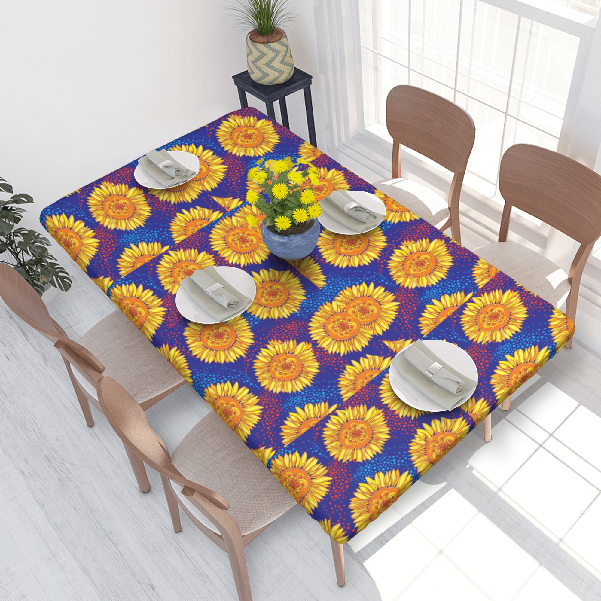 Home Deluxe Tablecloth Sunflower Helianthus Waterproof Elastic Rim ...