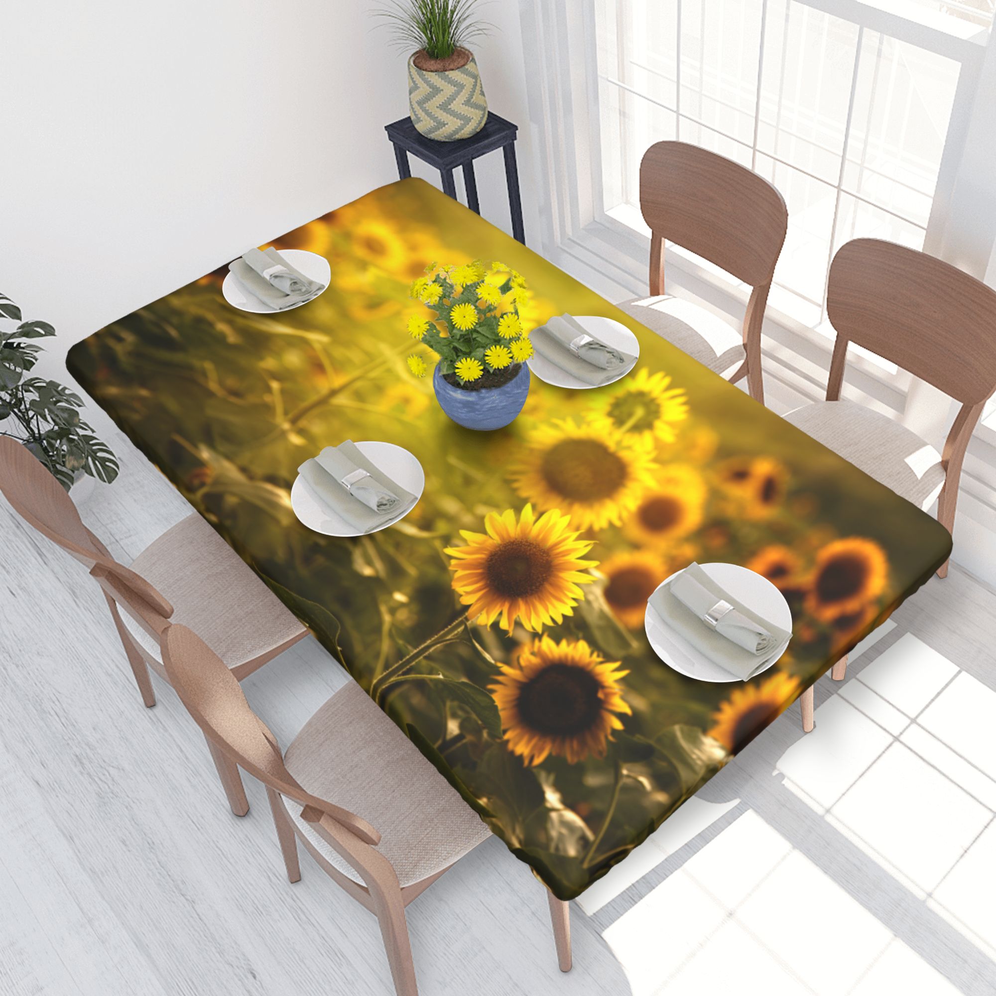 Home Deluxe Tablecloth Sunflowers (1) Waterproof Elastic Rim Edged ...