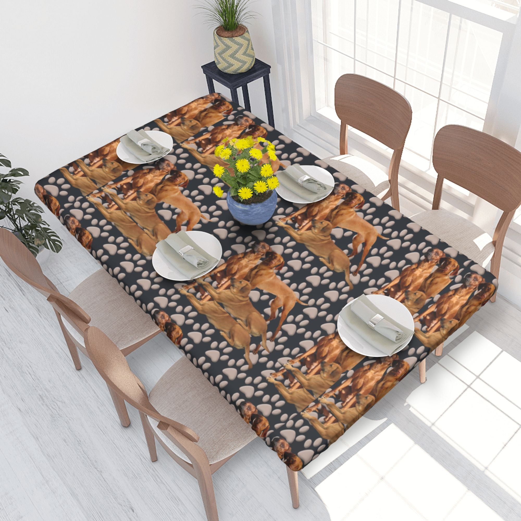 Home Deluxe Tablecloth Three Rhodesian Ridgebacks Waterproof Elastic ...