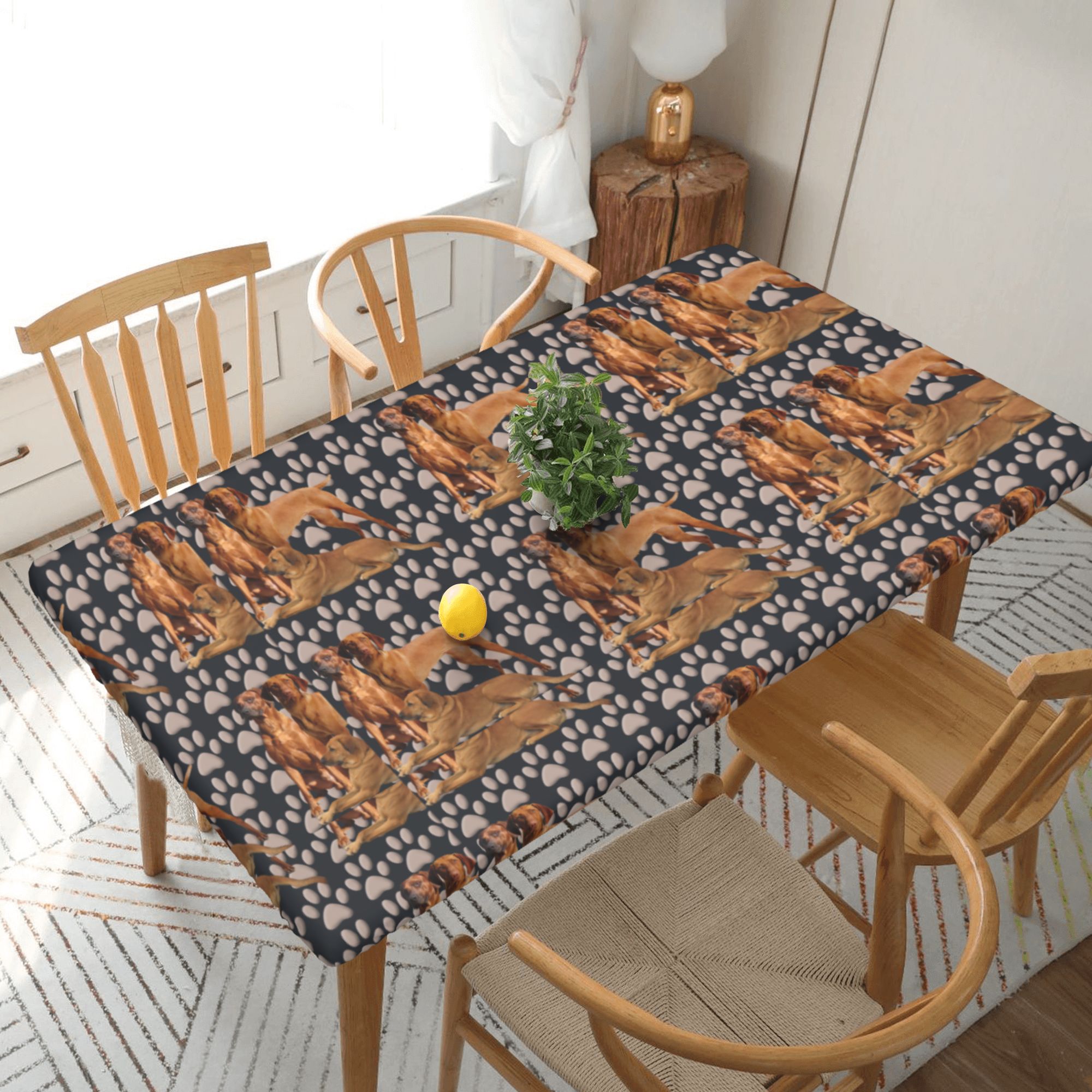 Home Deluxe Tablecloth Three Rhodesian Ridgebacks Waterproof Elastic ...