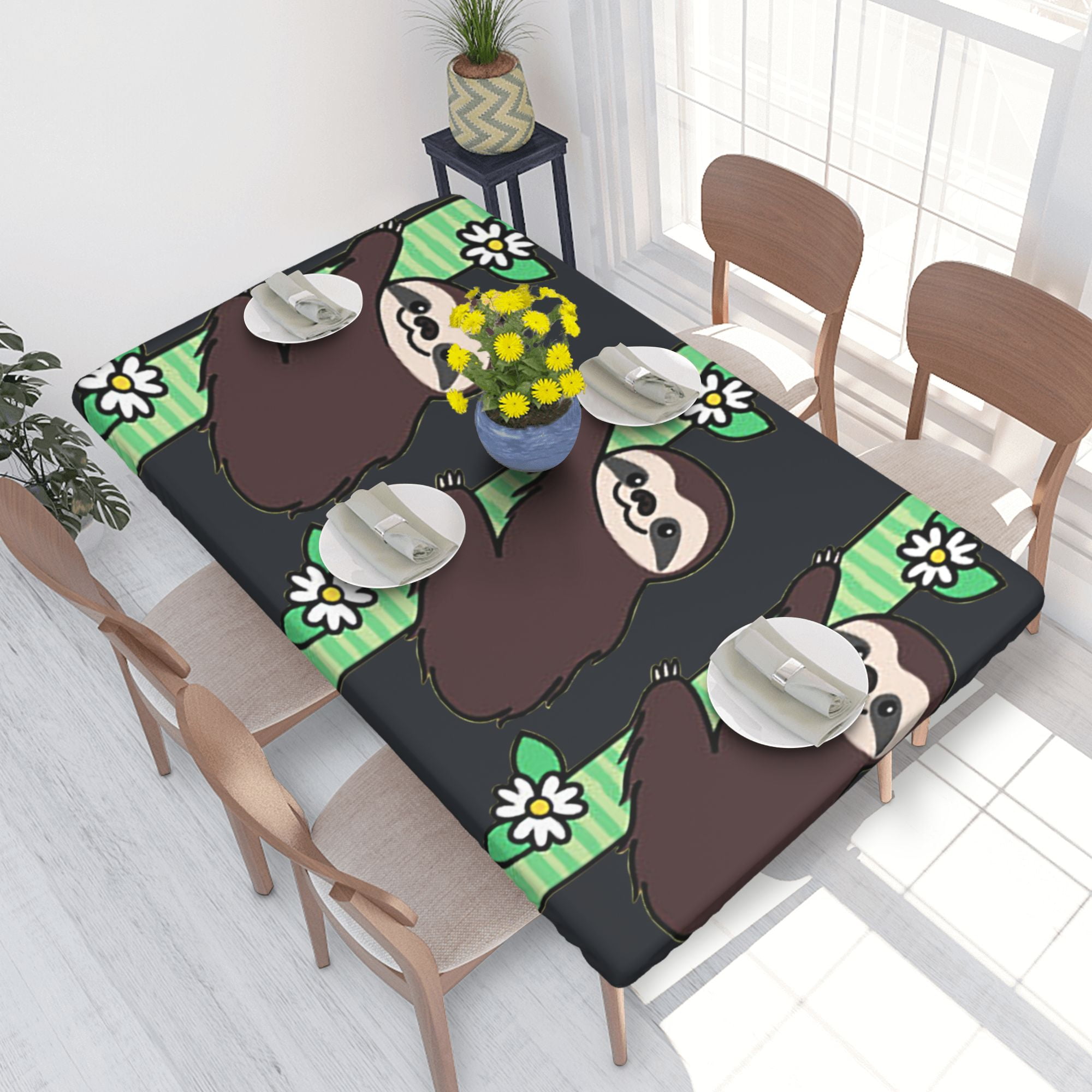 Home Deluxe Tablecloth Three Toed Sloth Waterproof Elastic Rim Edged ...