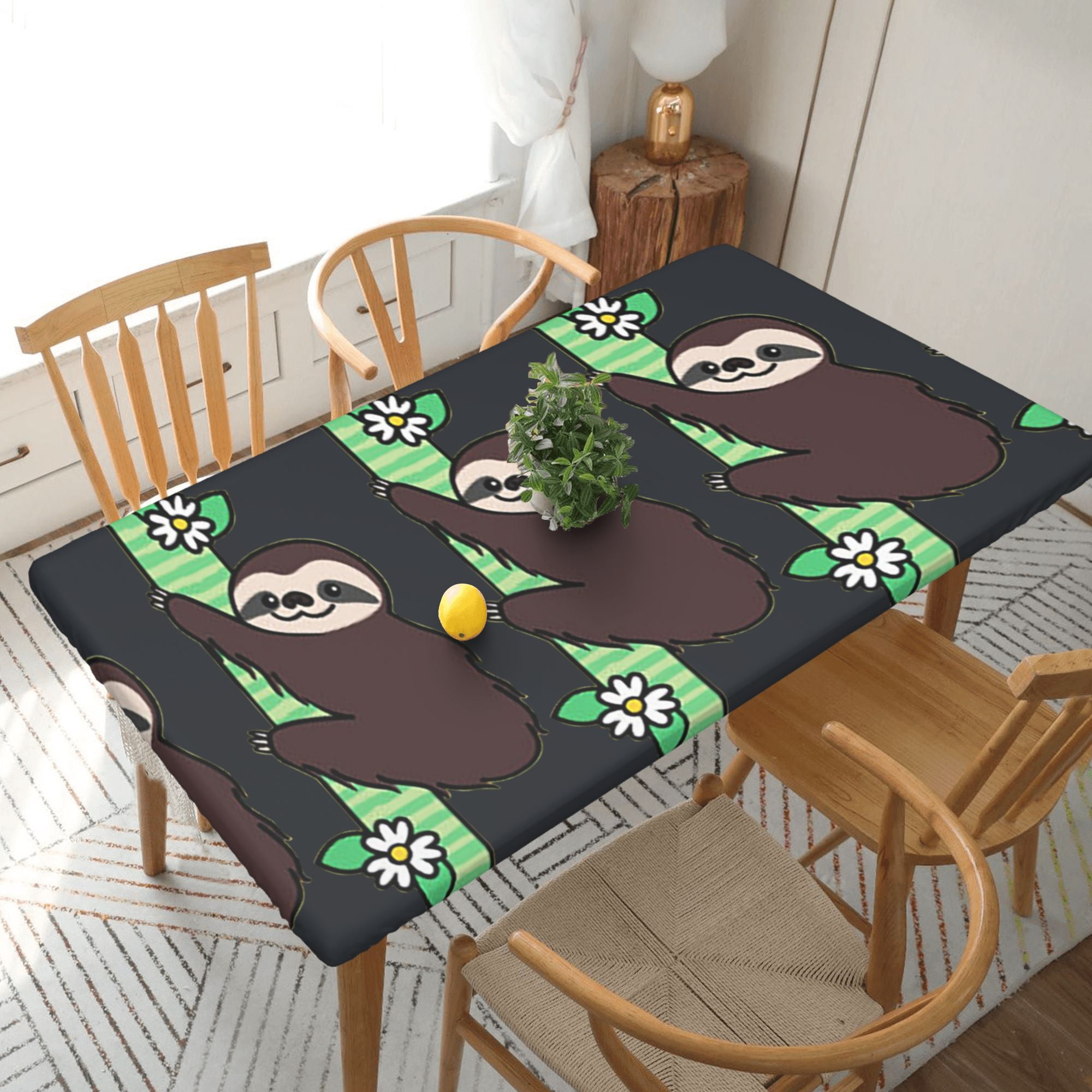 Home Deluxe Tablecloth Three Toed Sloth Waterproof Elastic Rim Edged ...
