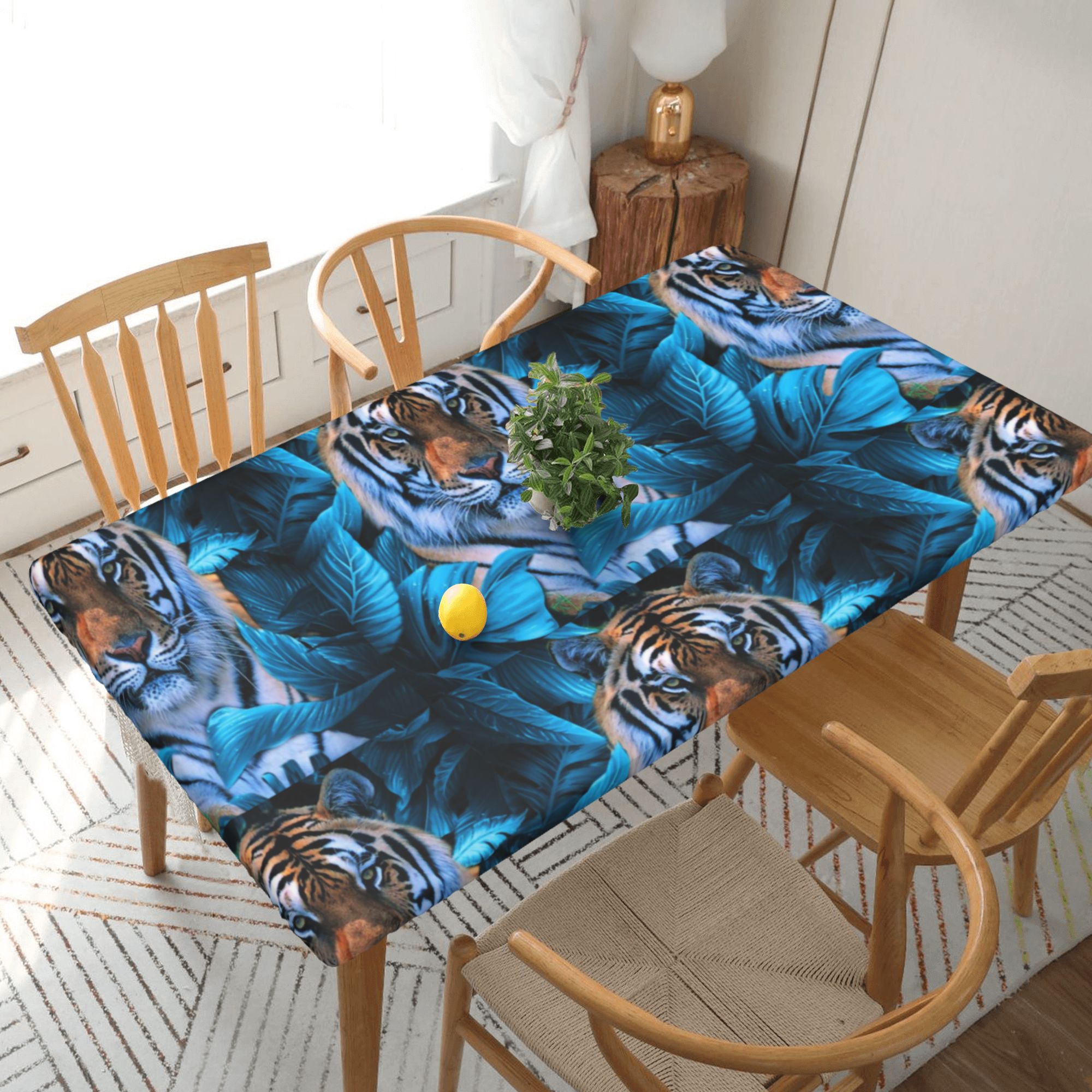 Home Deluxe Tablecloth Tiger African Wildlife King Waterproof Elastic ...