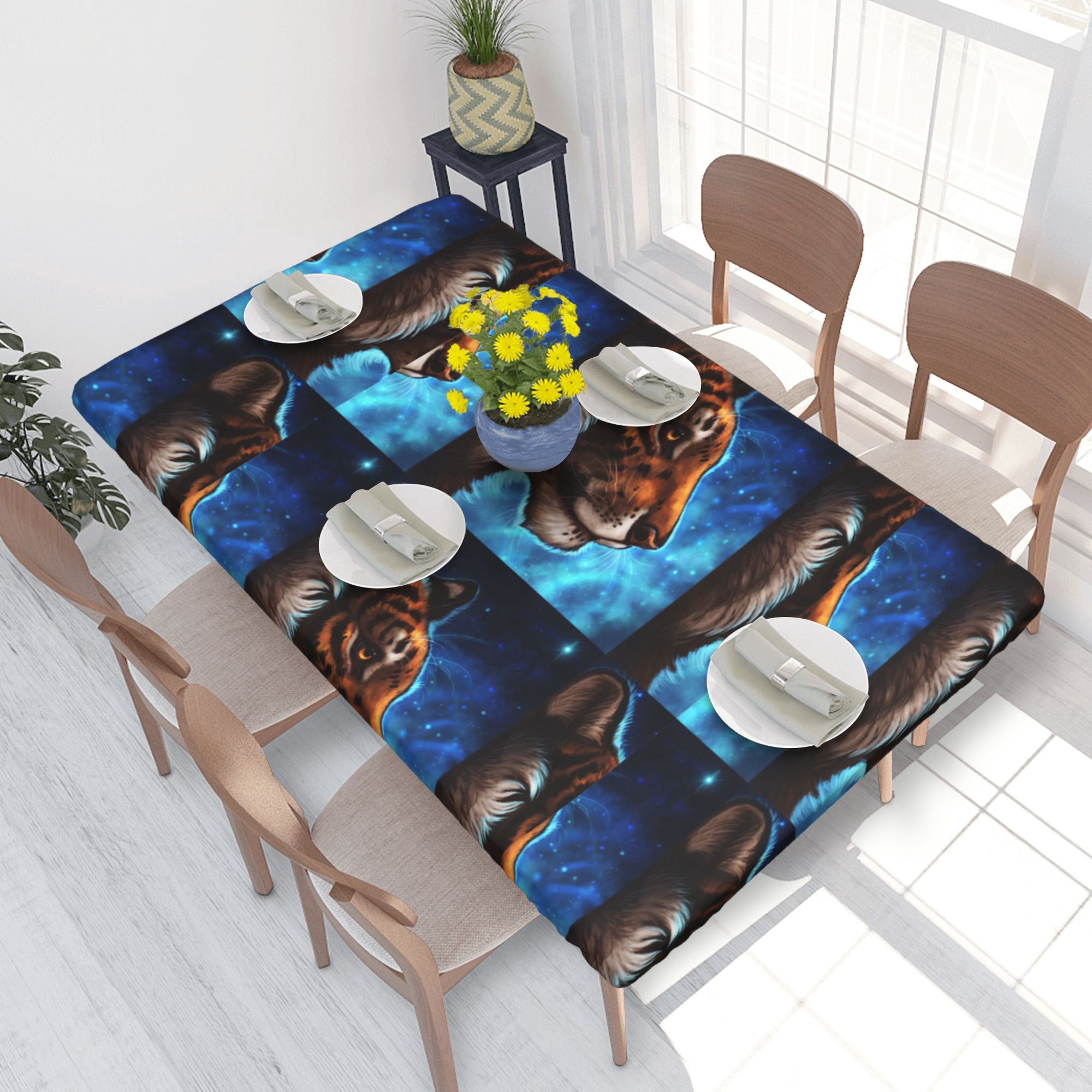 Home Deluxe Tablecloth Tiger Eyes1 Waterproof Elastic Rim Edged Table ...