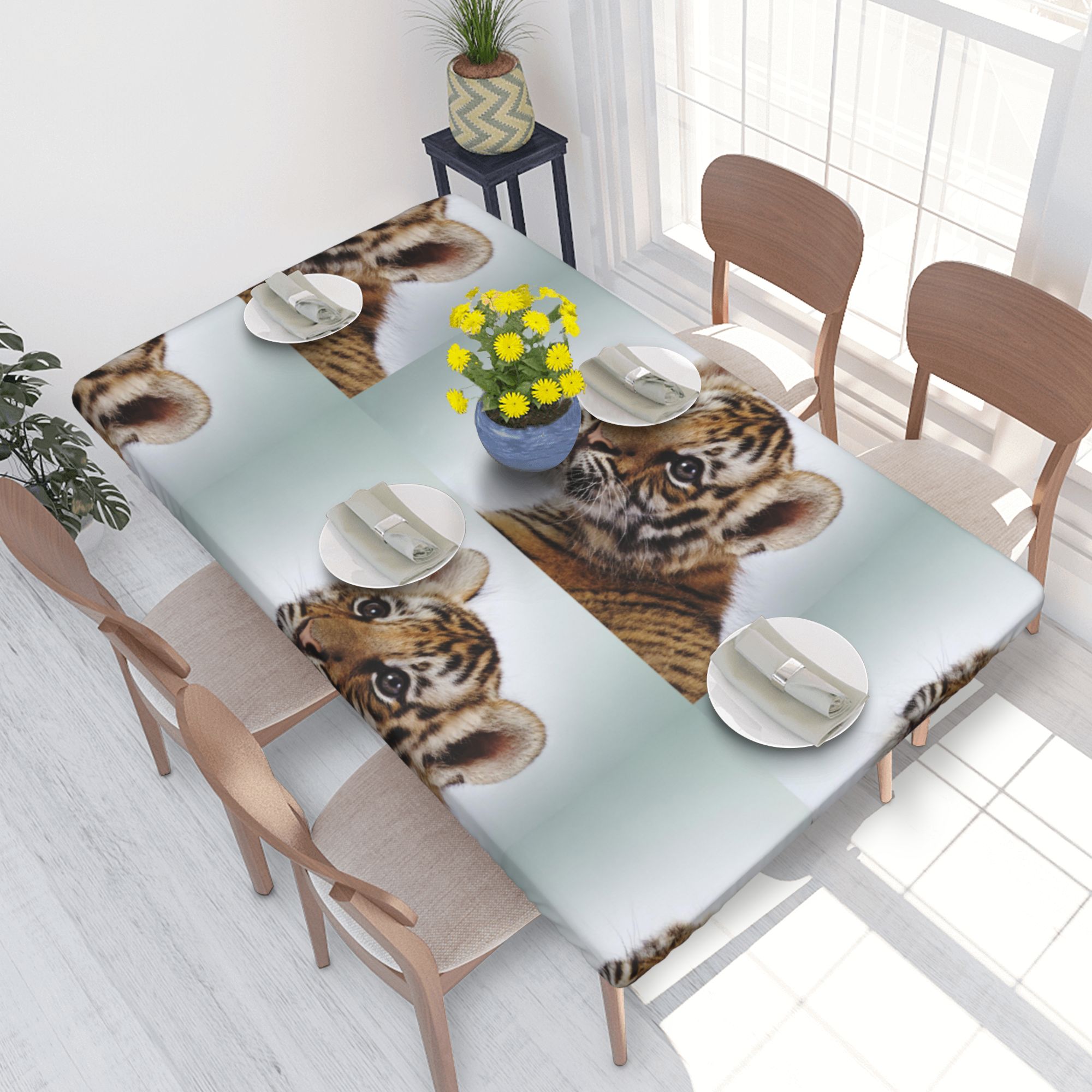 Home Deluxe Tablecloth Tiger Kitten Big Cat Cub Predator Waterproof ...