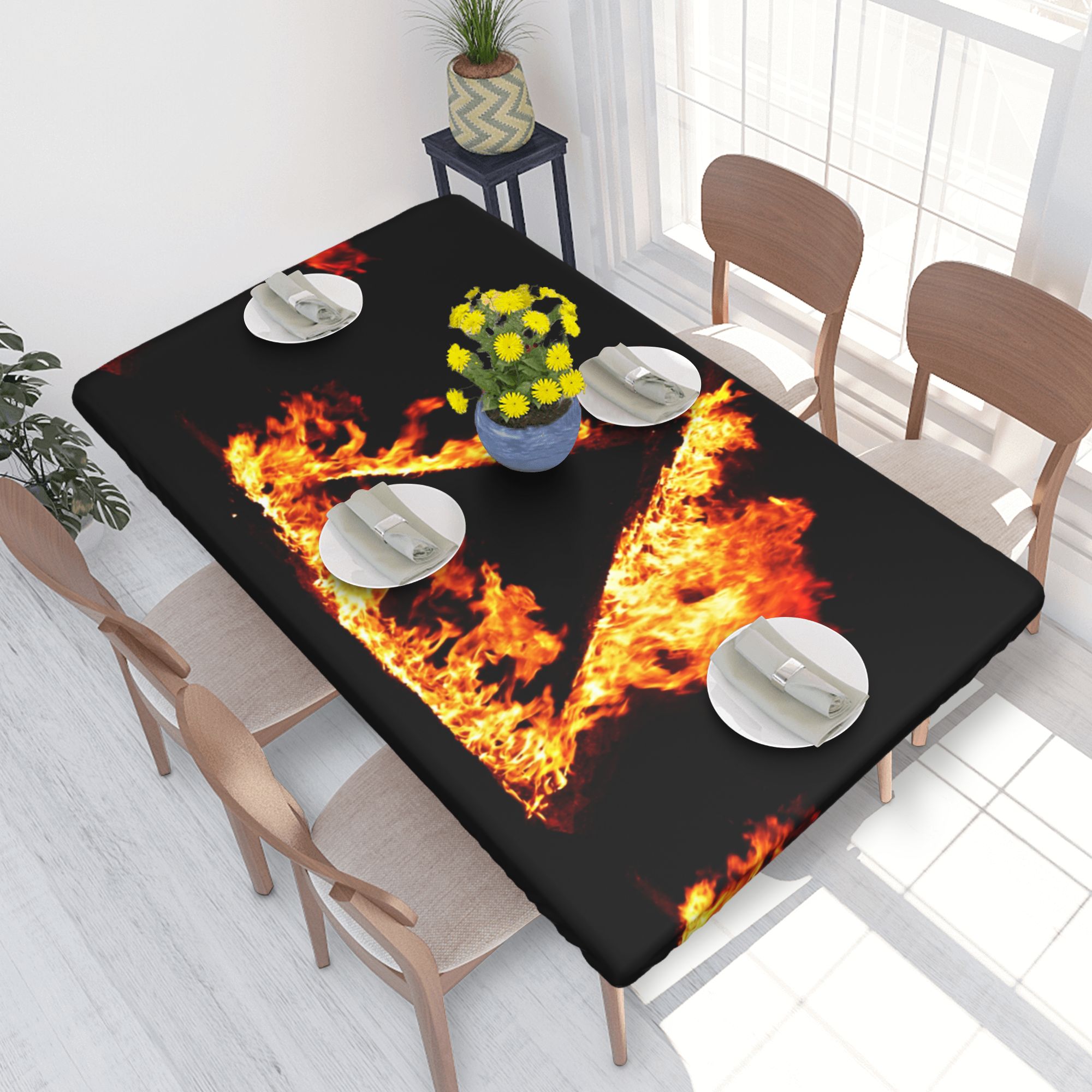 Home Deluxe Tablecloth Triangle Fire Waterproof Elastic Rim Edged Table ...