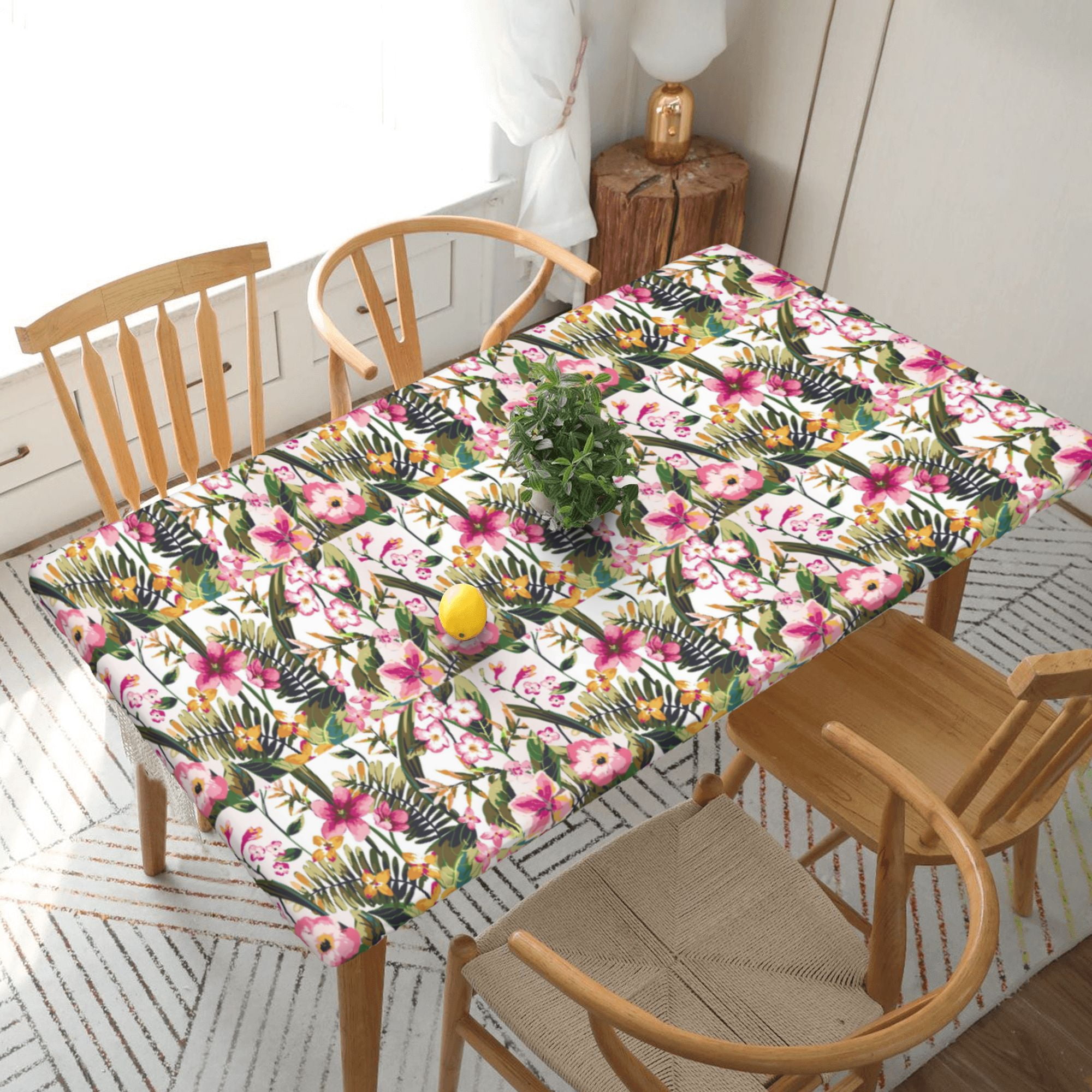Home Deluxe Tablecloth Tropical Flowers Waterproof Elastic Rim Edged ...
