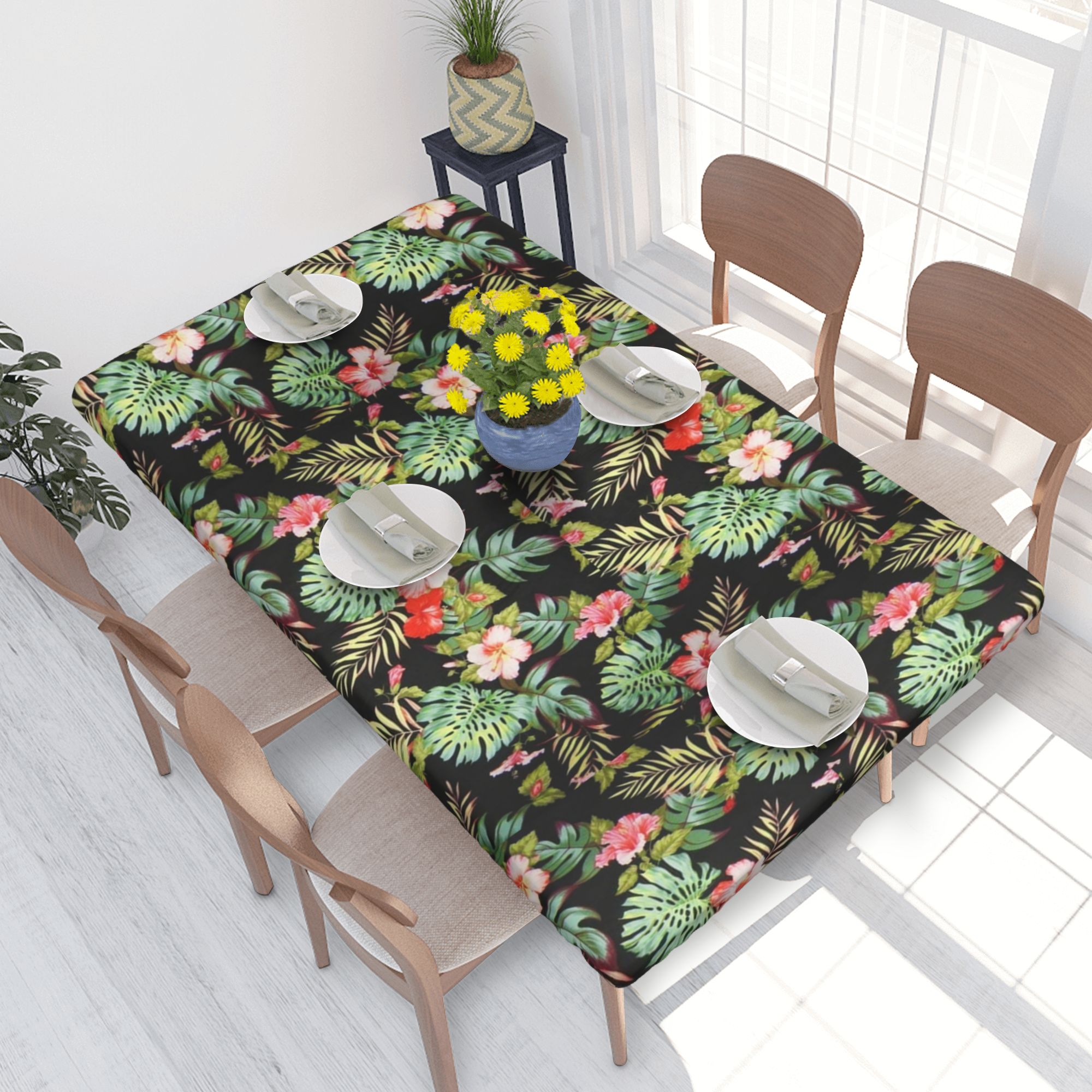 Home Deluxe Tablecloth Tropical Jungle Floral Waterproof Elastic Rim ...