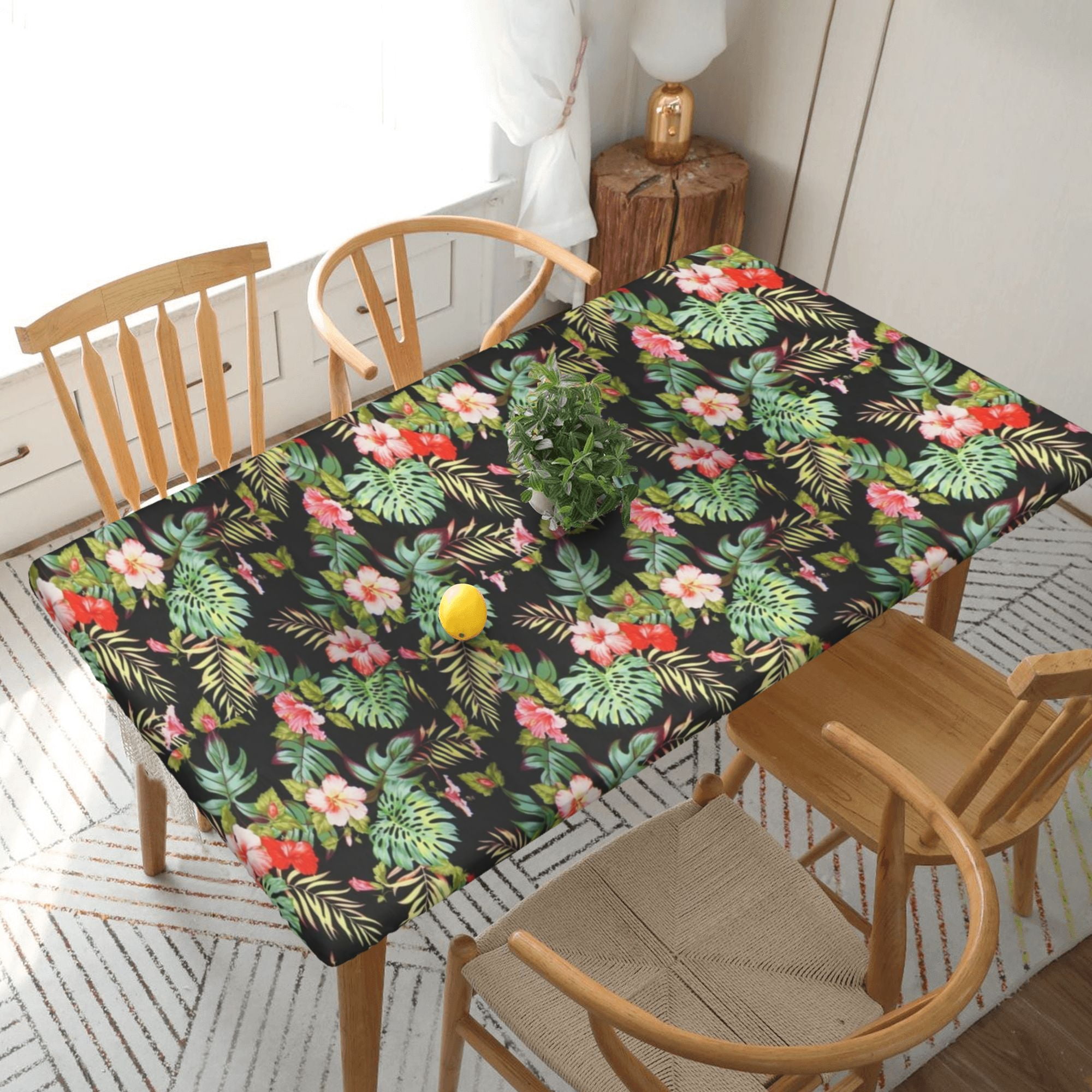 Home Deluxe Tablecloth Tropical Jungle Floral Waterproof Elastic Rim ...