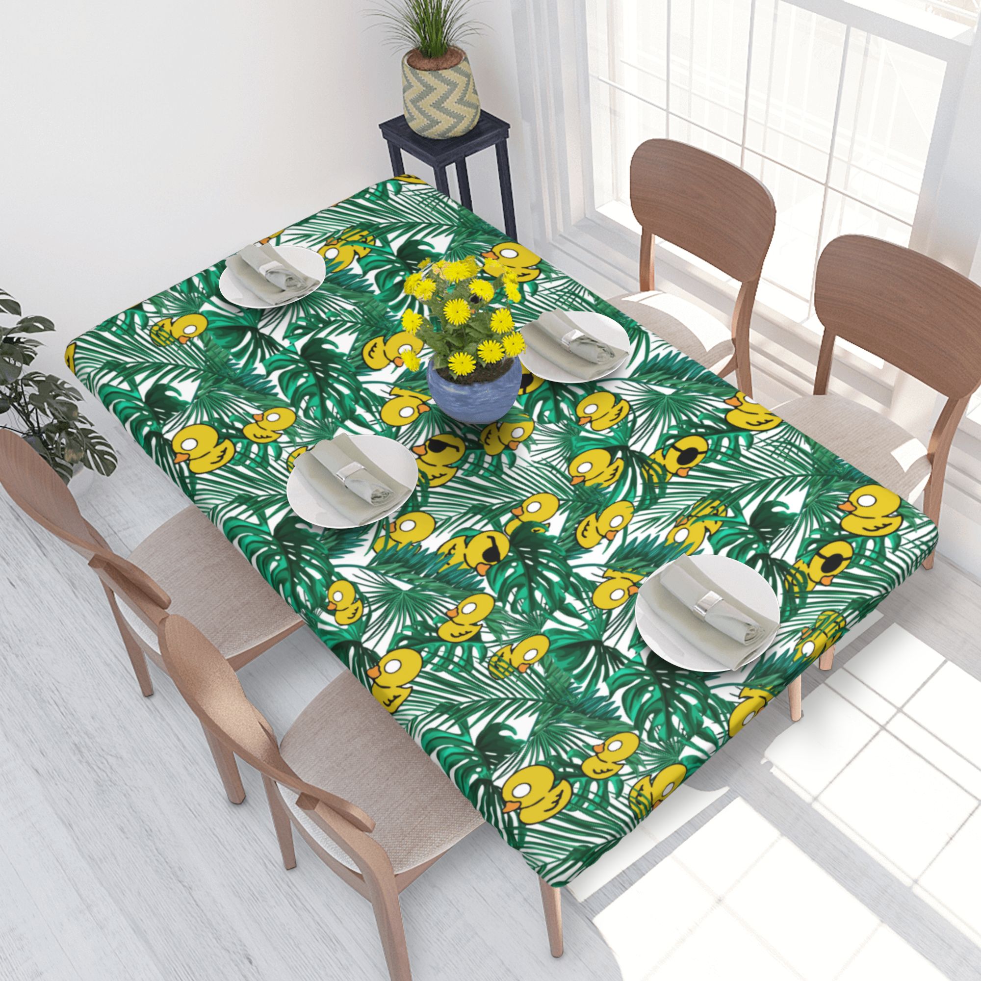 Home Deluxe Tablecloth Tropical-Leaves-Cute-Sunglasses-Rubber-Duck ...