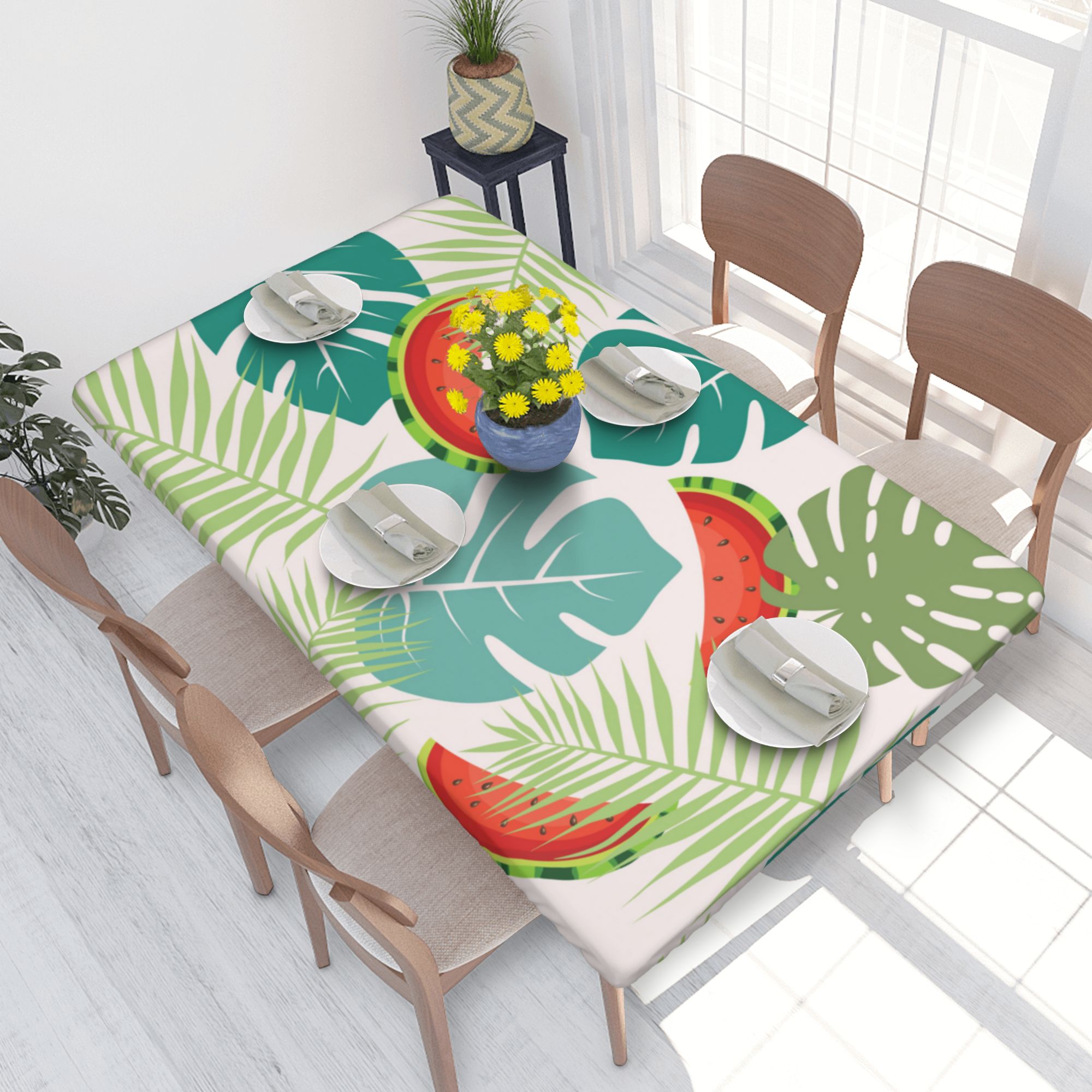 Home Deluxe Tablecloth Tropical Palm Leaves And Watermelon Wallpaper ...