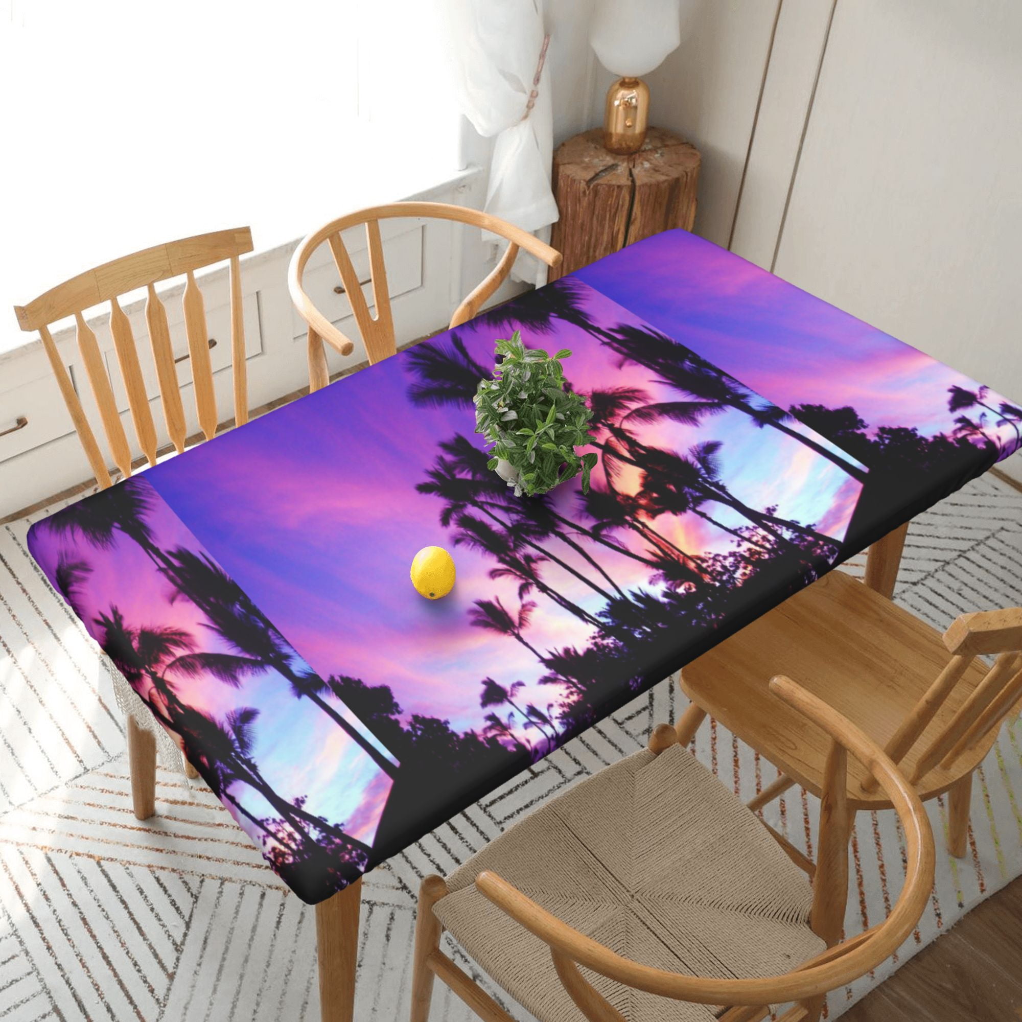 Home Deluxe Tablecloth Tropical Palm Tree Waterproof Elastic Rim Edged ...