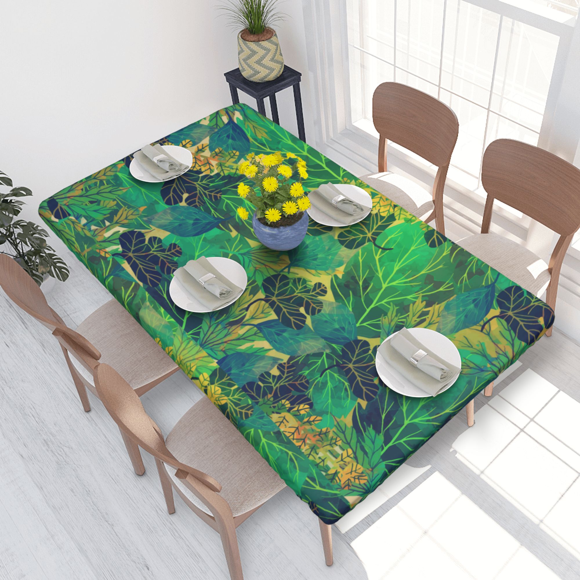 Home Deluxe Tablecloth Tropical Plant Background (1) Waterproof Elastic ...