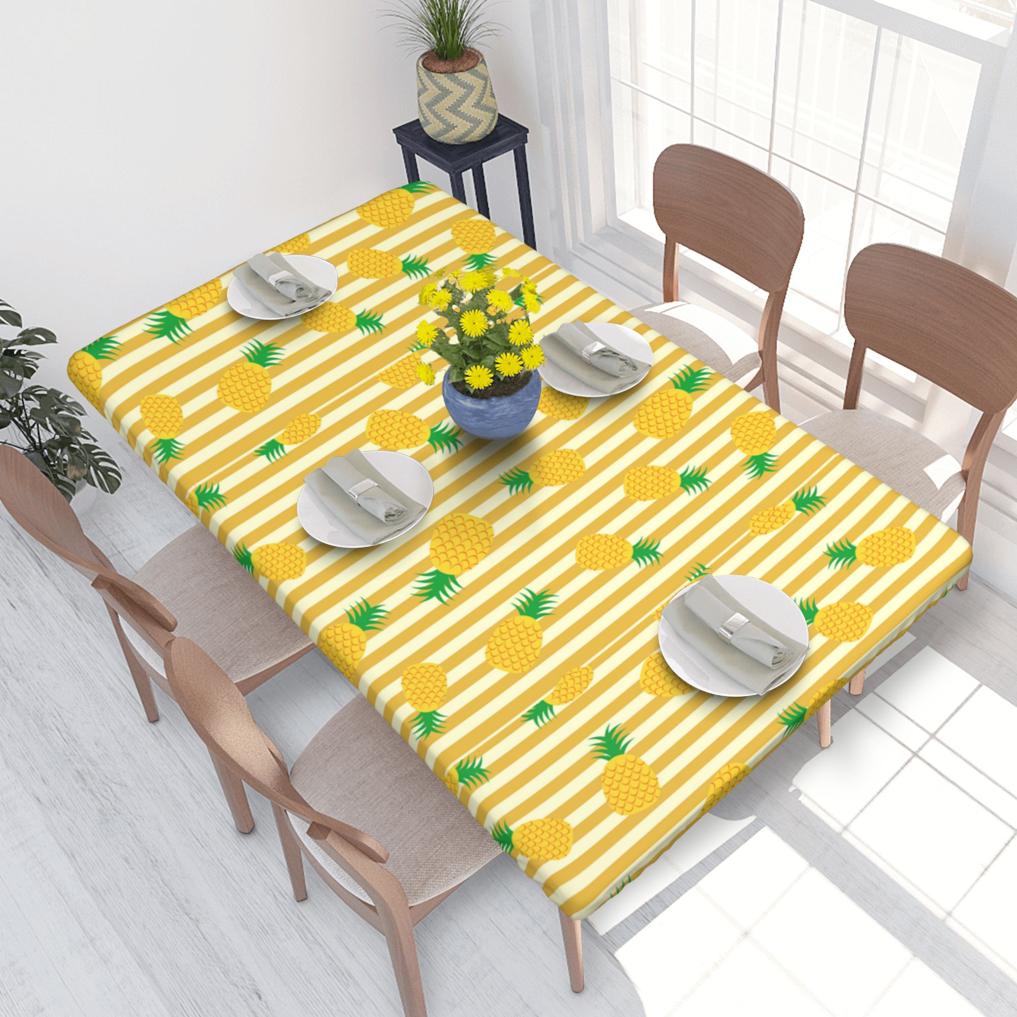 Home Deluxe Tablecloth Tropical Plants Pineapple Waterproof Elastic Rim ...