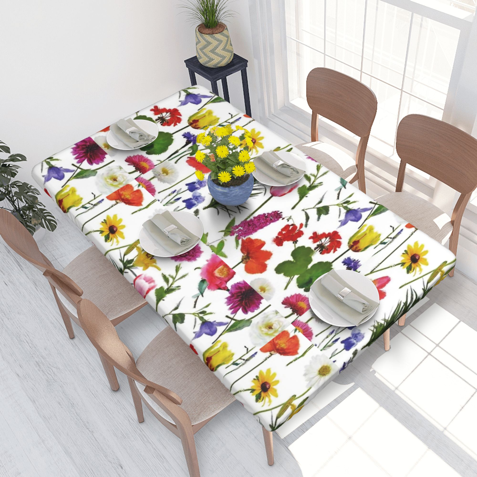 Home Deluxe Tablecloth Types Of Flowers Vivid Colored Roses Tulips ...