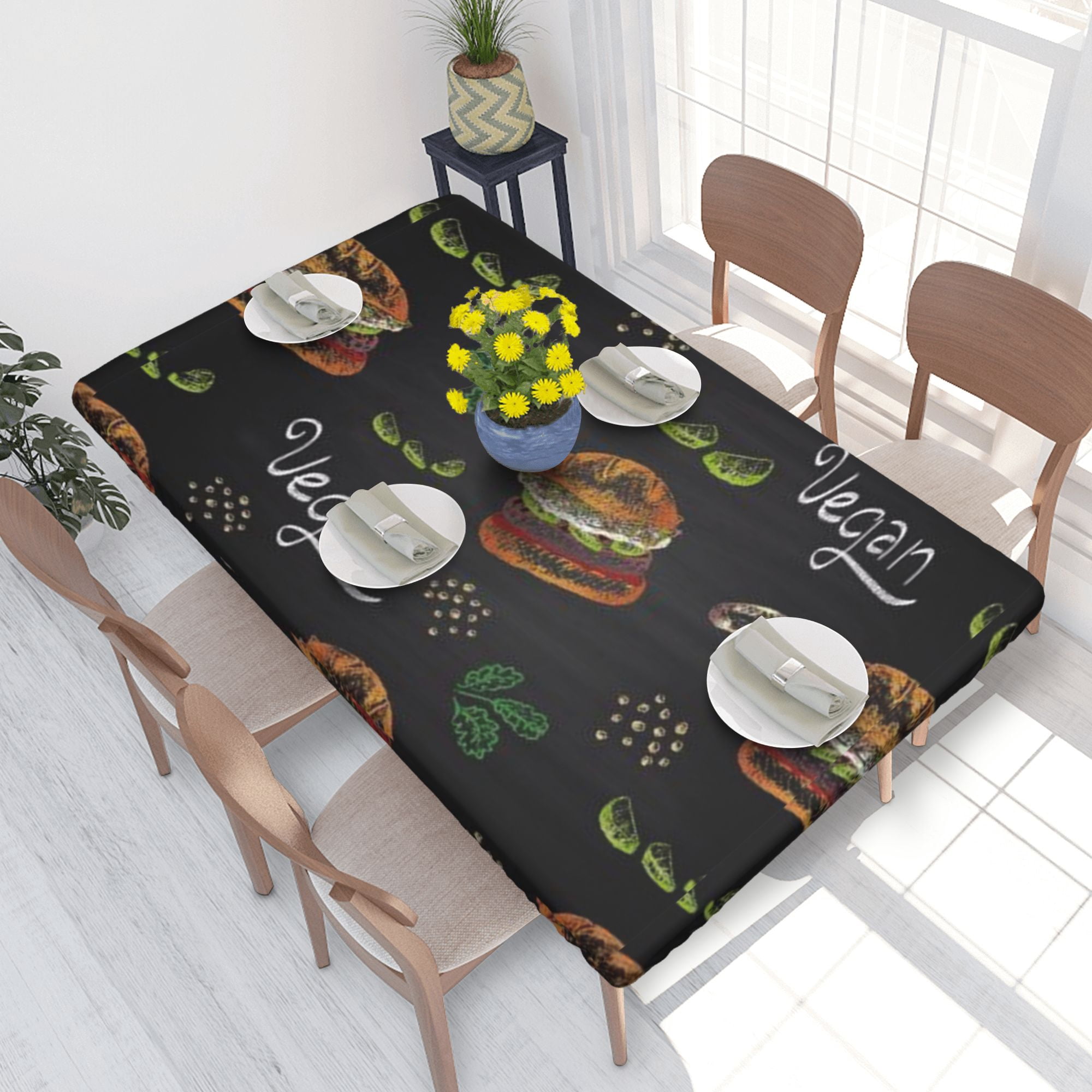 Home Deluxe Tablecloth Vegan Avocado Burger Waterproof Elastic Rim ...