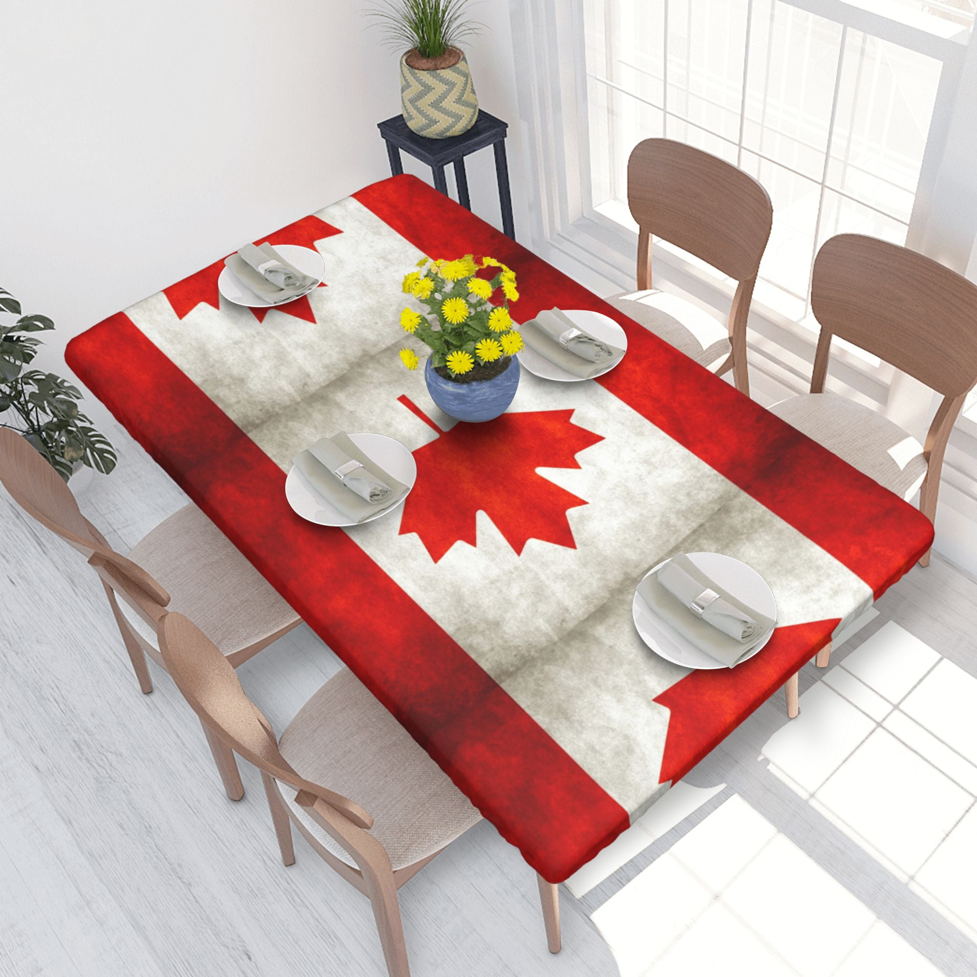 Home Deluxe Tablecloth Vintage Canada Flag Waterproof Elastic Rim Edged ...