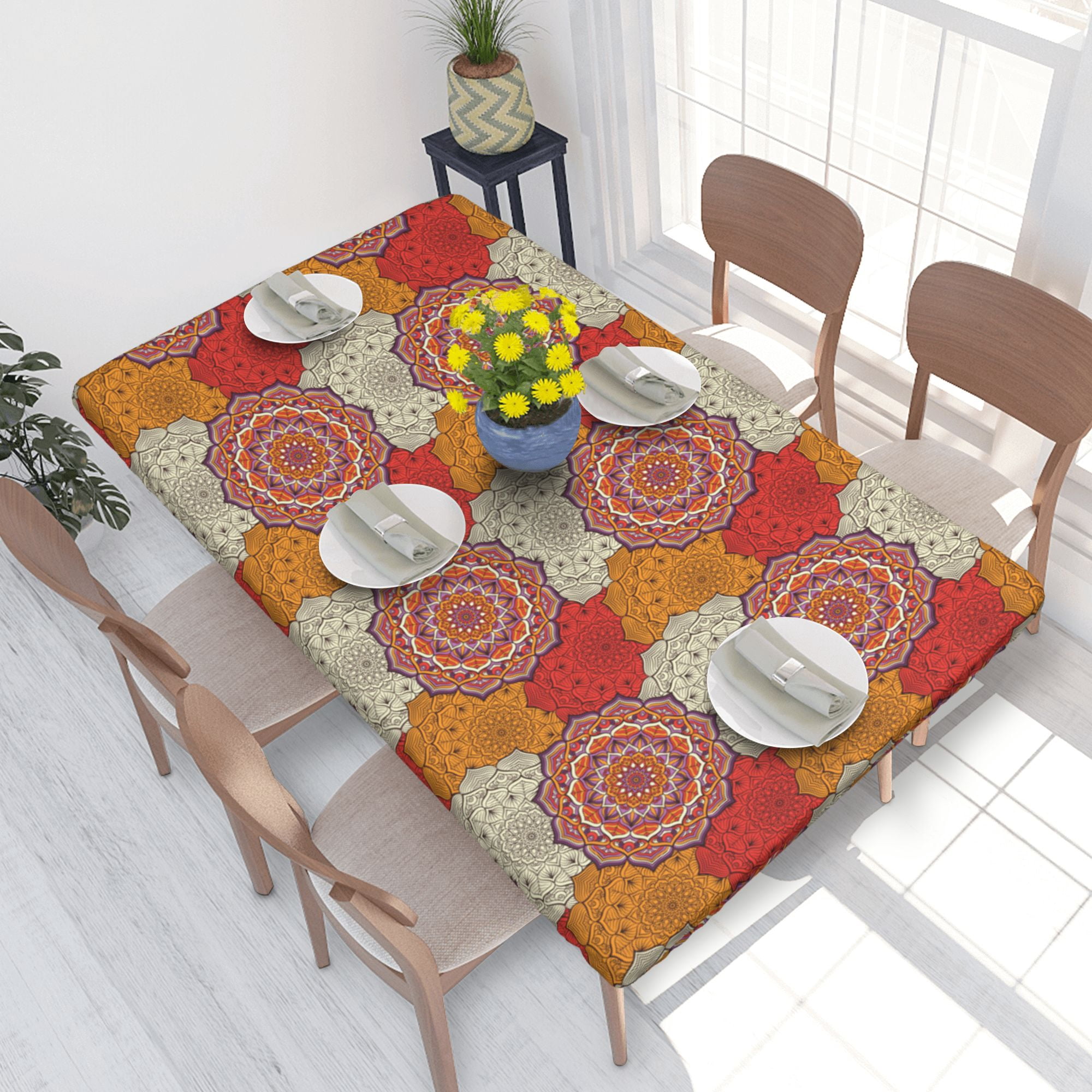Home Deluxe Tablecloth Vintage Decorative Pattern Waterproof Elastic ...