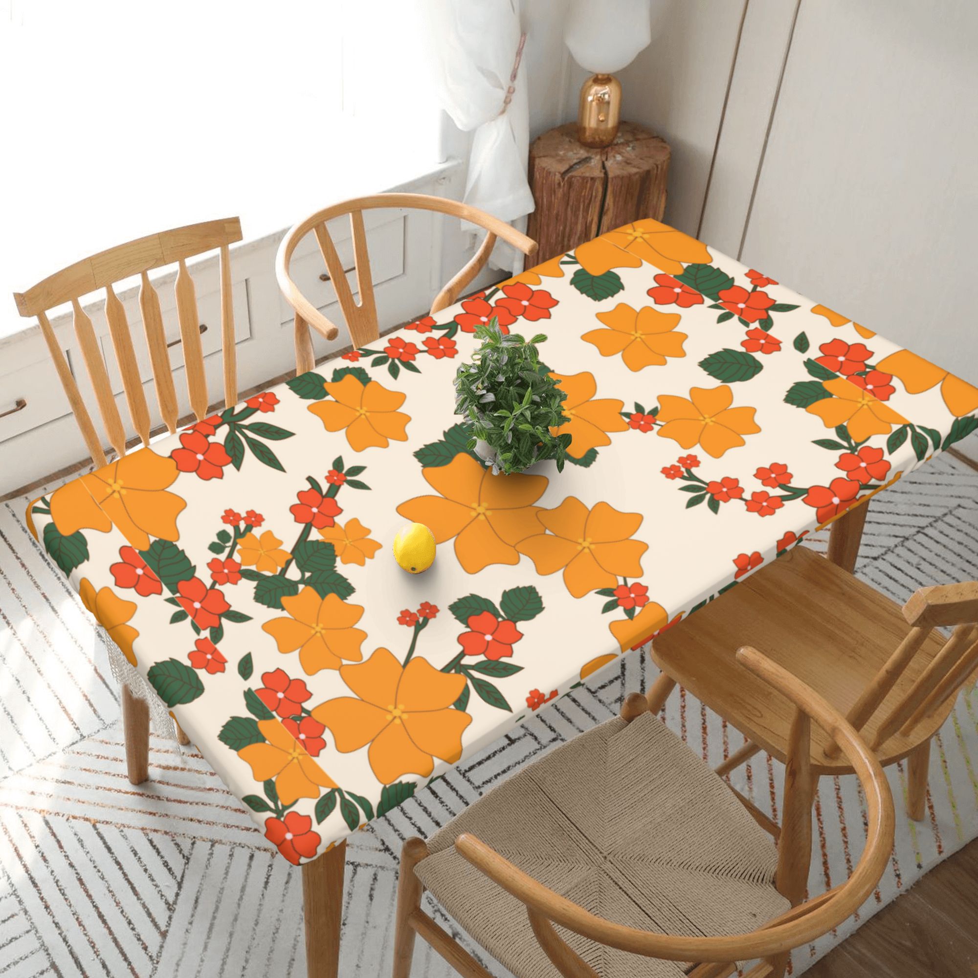 Home Deluxe Tablecloth Vintage Floral Wallpaper Orange Waterproof ...