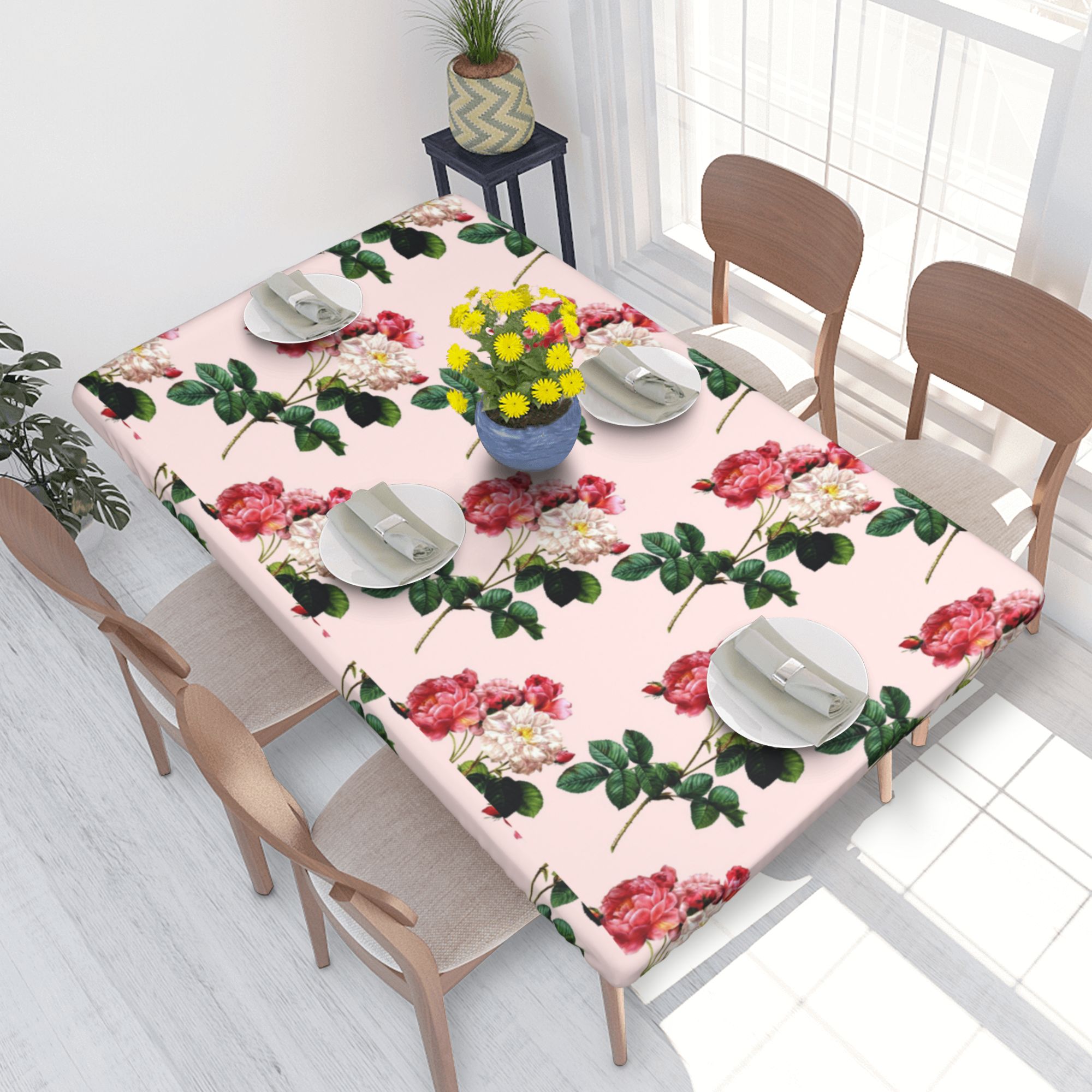 Home Deluxe Tablecloth Vintage Rose Wallpaper (2) Waterproof Elastic ...