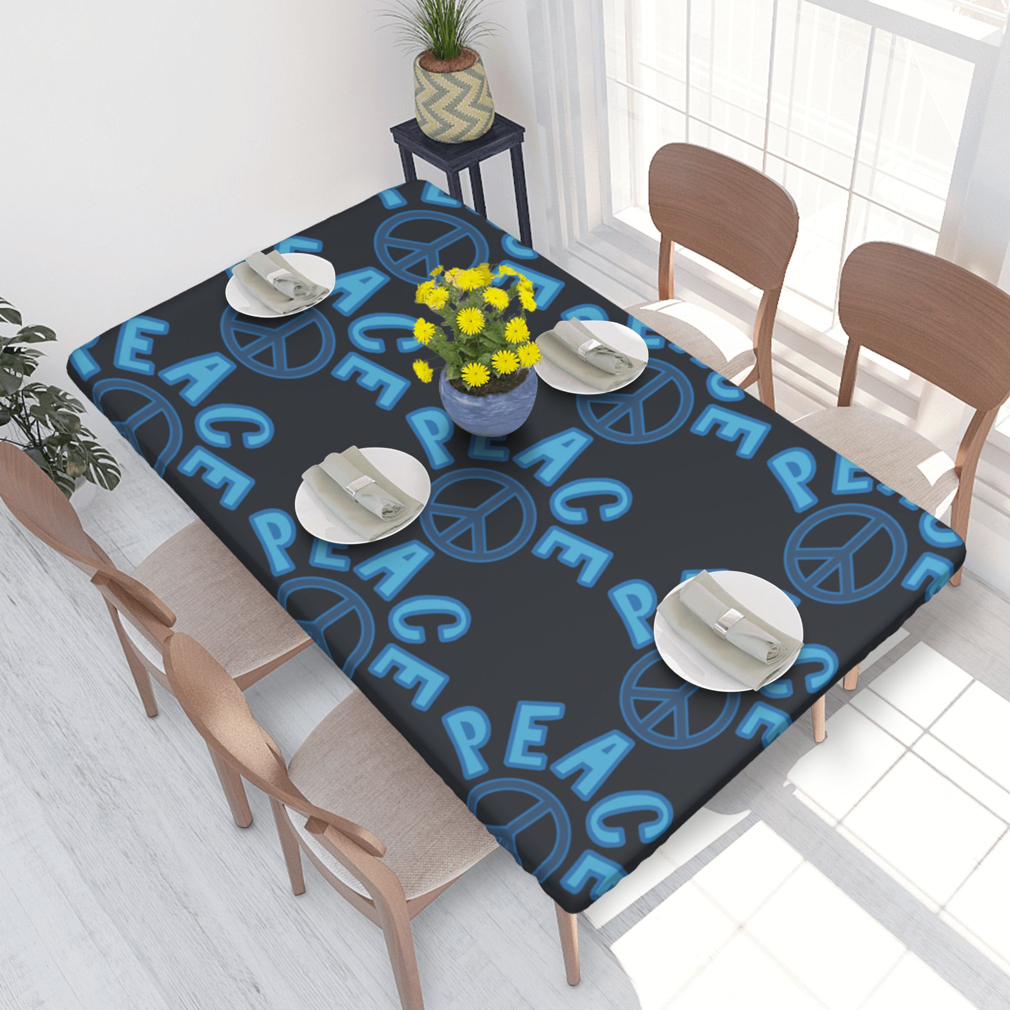 Home Deluxe Tablecloth World Peace Sign Waterproof Elastic Rim Edged ...