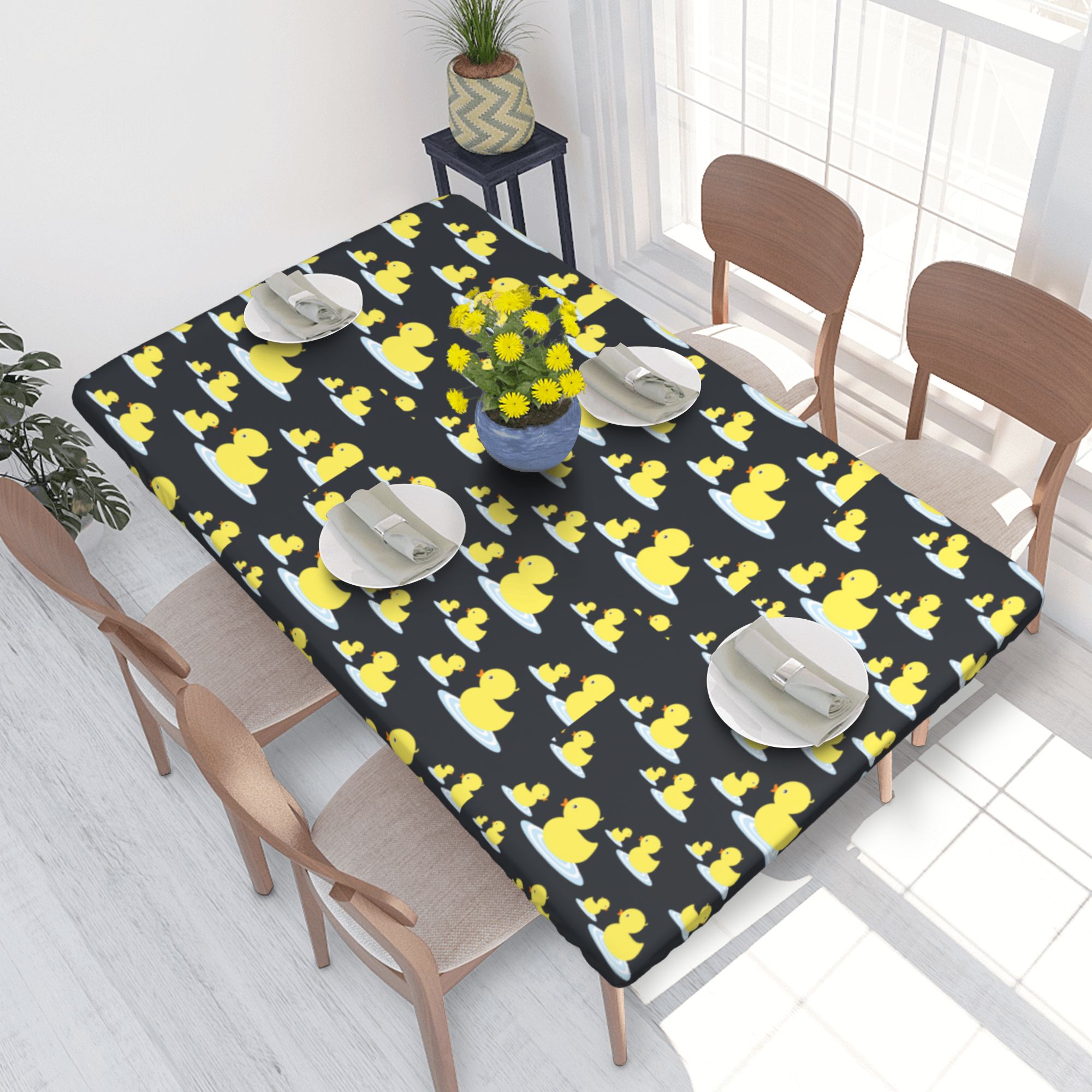 Home Deluxe Tablecloth Yellow Ducks (2) Waterproof Elastic Rim Edged ...