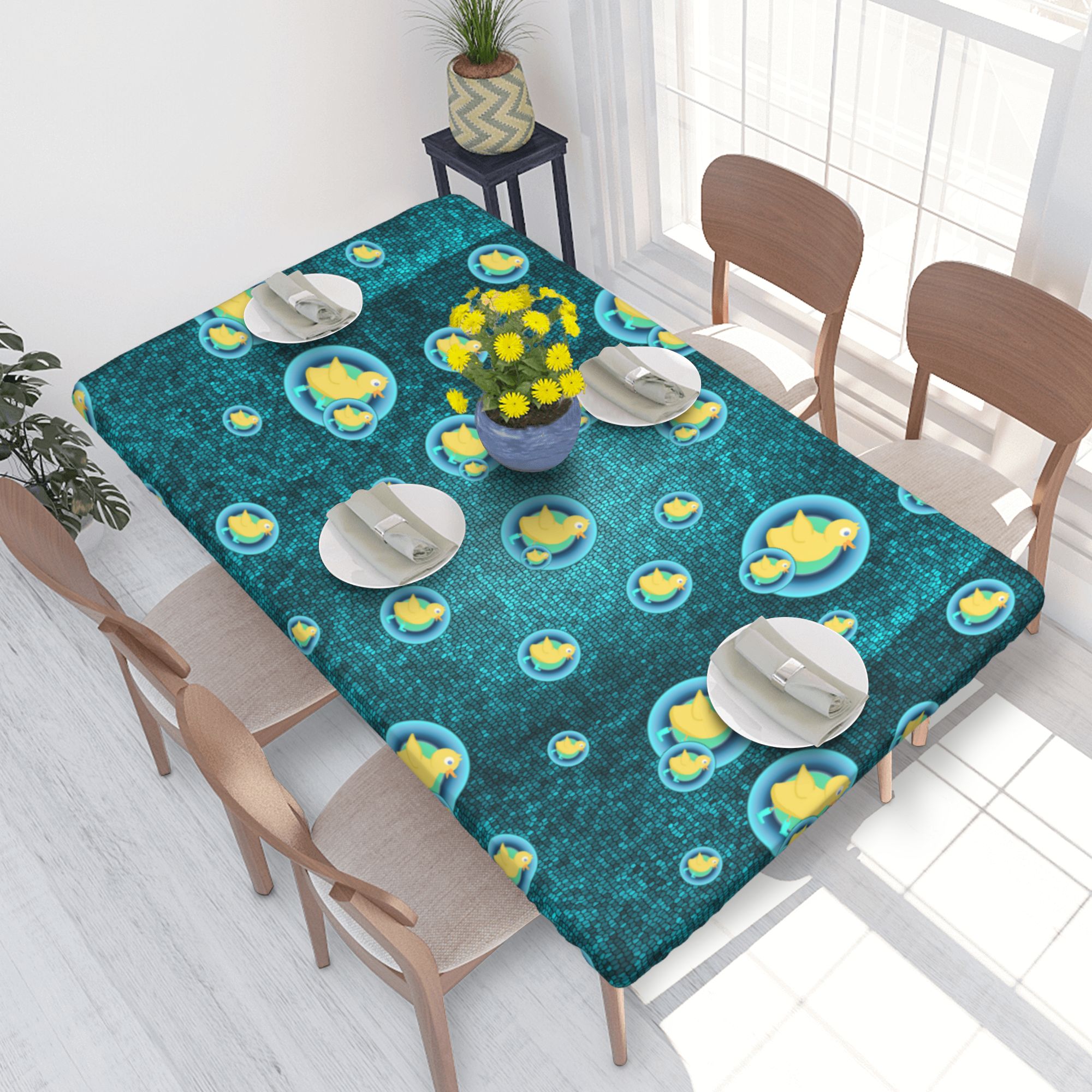 Home Deluxe Tablecloth Yellow Ducks (3) Waterproof Elastic Rim Edged ...
