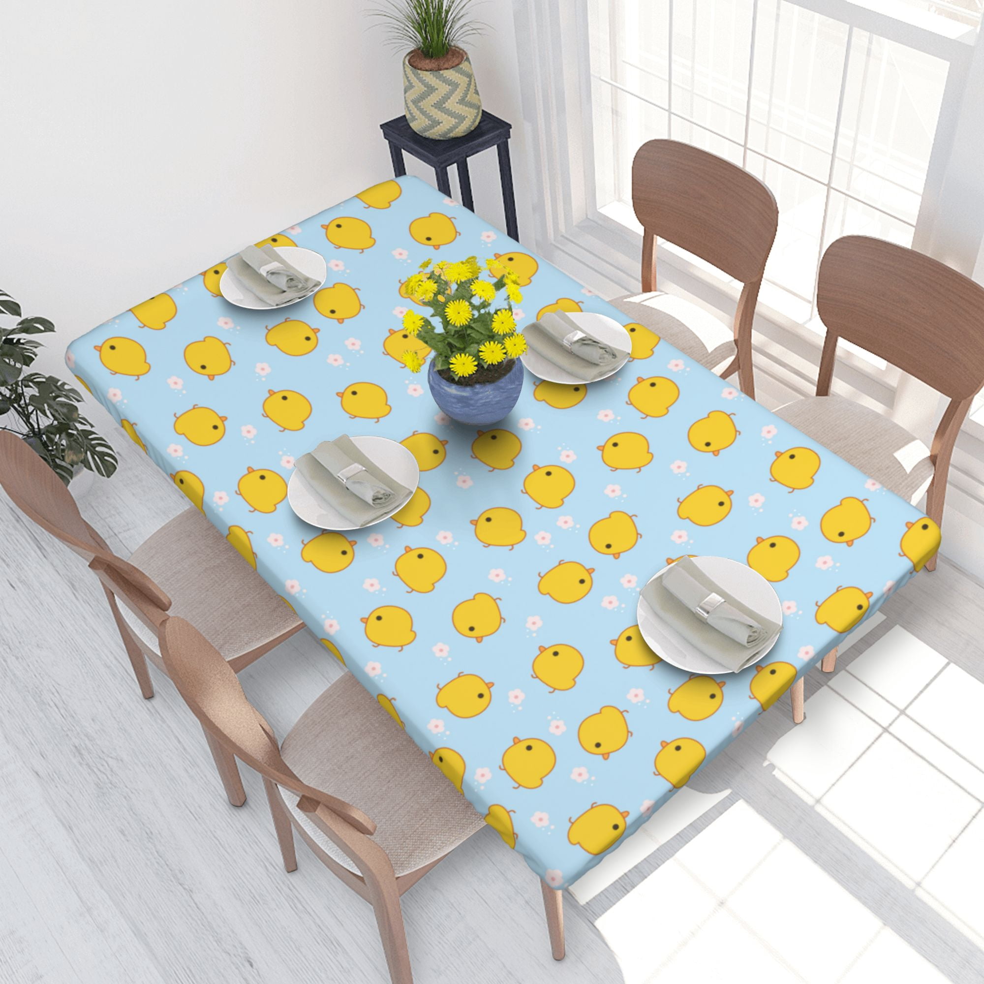 Home Deluxe Tablecloth Yellow Ducks (5) Waterproof Elastic Rim Edged ...