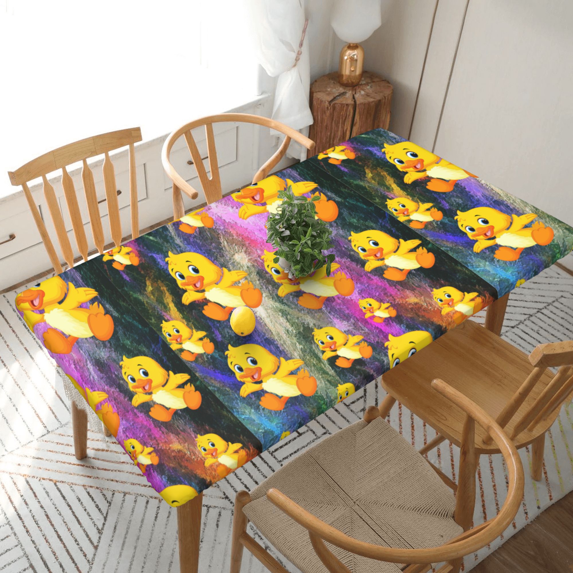 Home Deluxe Tablecloth Yellow Ducks Waterproof Elastic Rim Edged Table ...