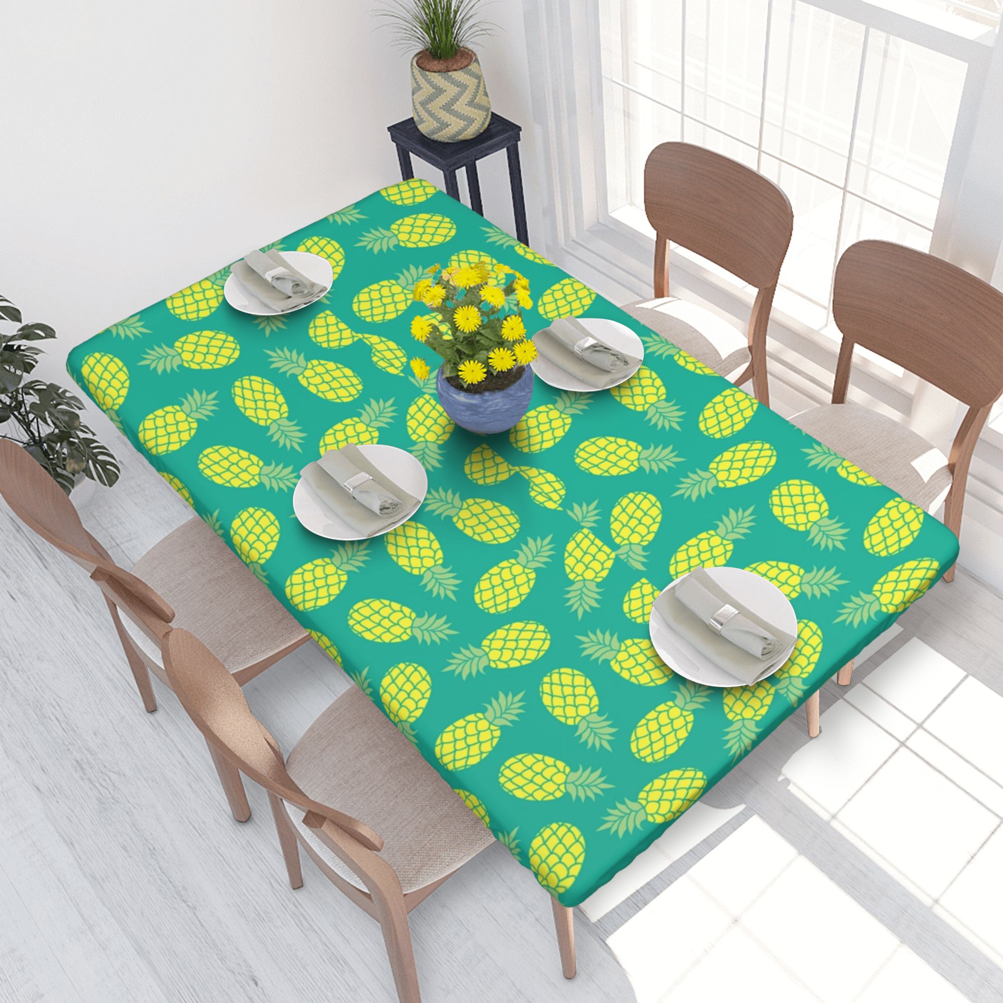 Home Deluxe Tablecloth Yellow Pineapple Pattern Green Background ...