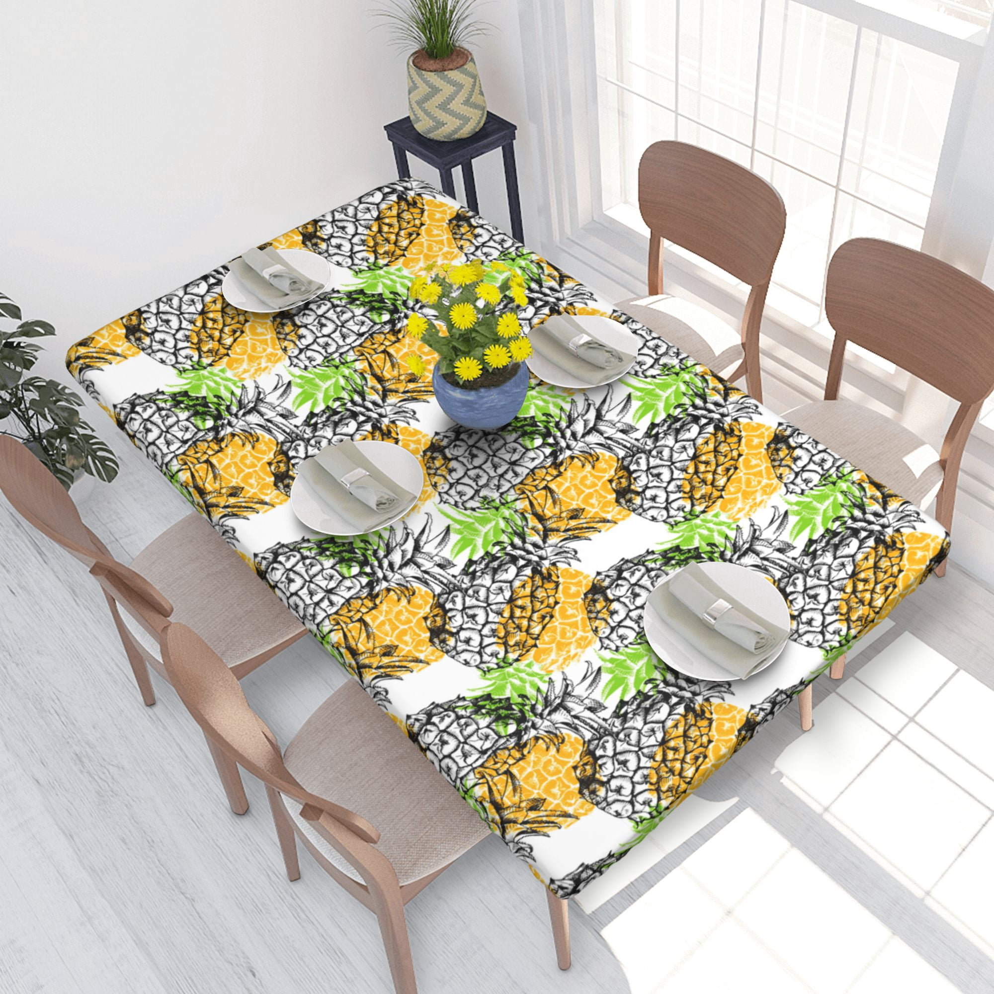 Home Deluxe Tablecloth Yellow Pineapple Waterproof Elastic Rim Edged ...