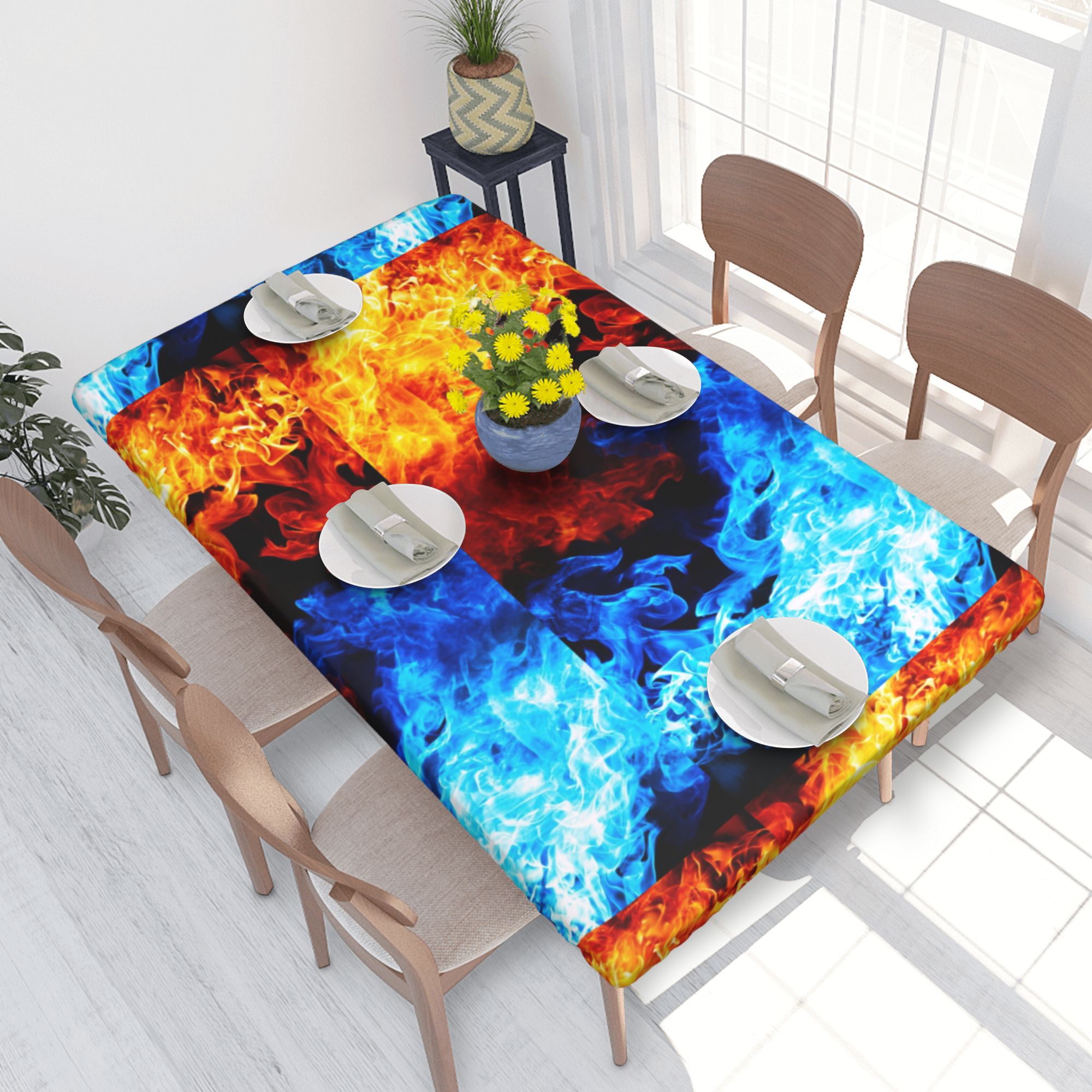 Home Deluxe Tablecloth Yingyang Fire Waterproof Elastic Rim Edged Table ...