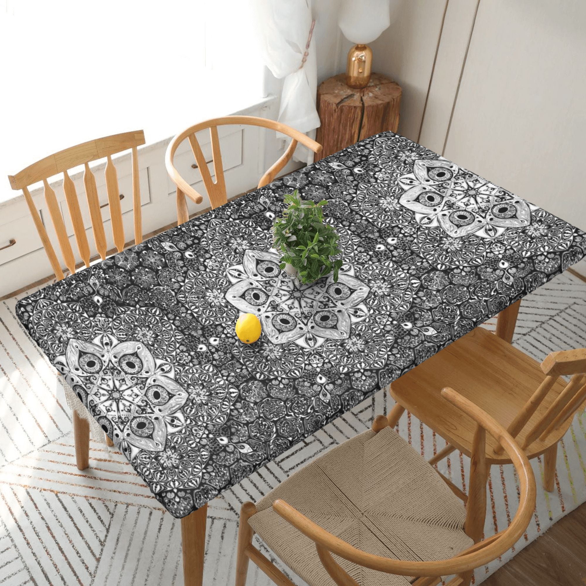 Home Deluxe Tablecloth d Print Mandala Art Waterproof Elastic Rim Edged ...