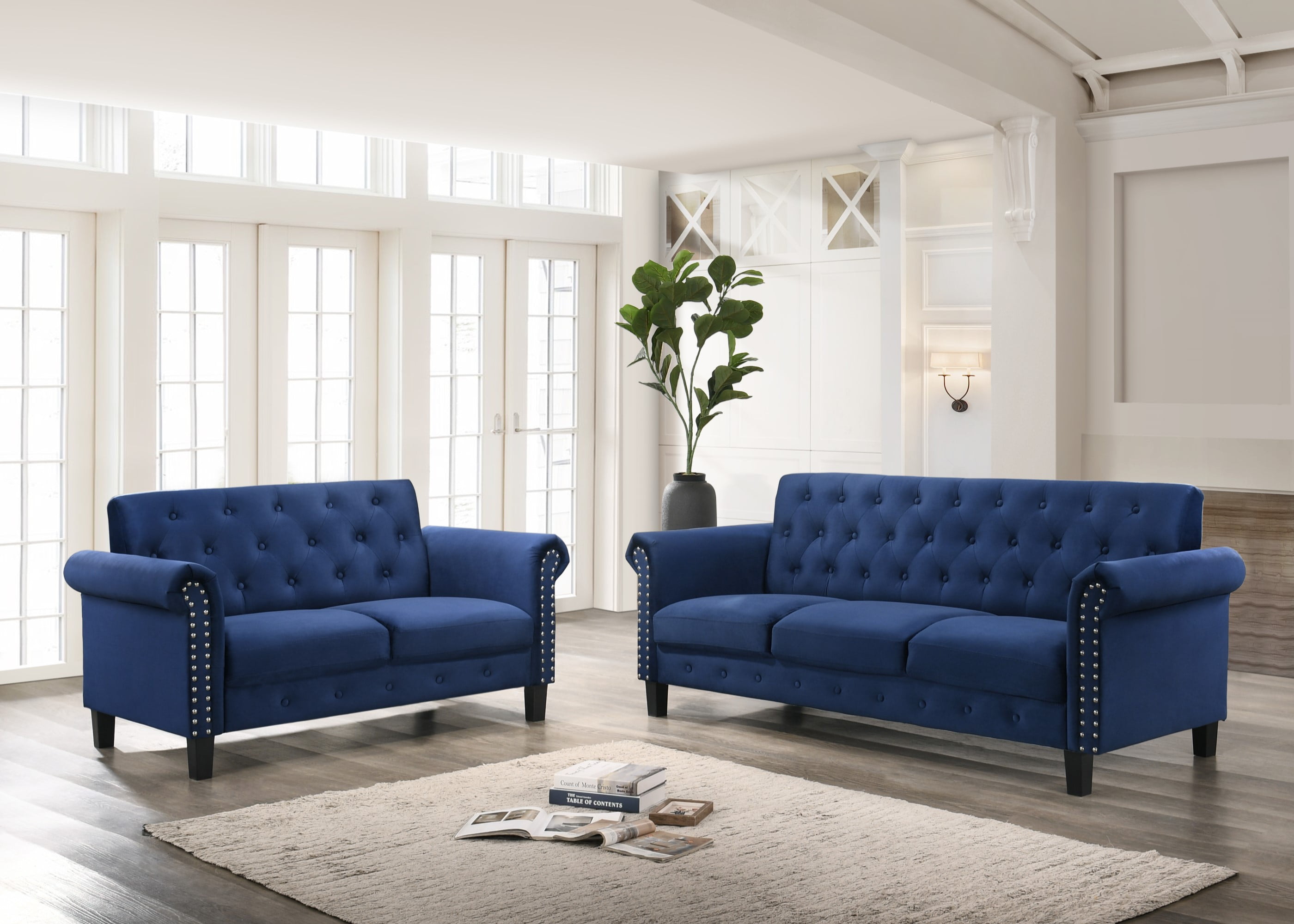 Home Design Casper 2-Piece Velvet Living Room Set with Loveseat and ...