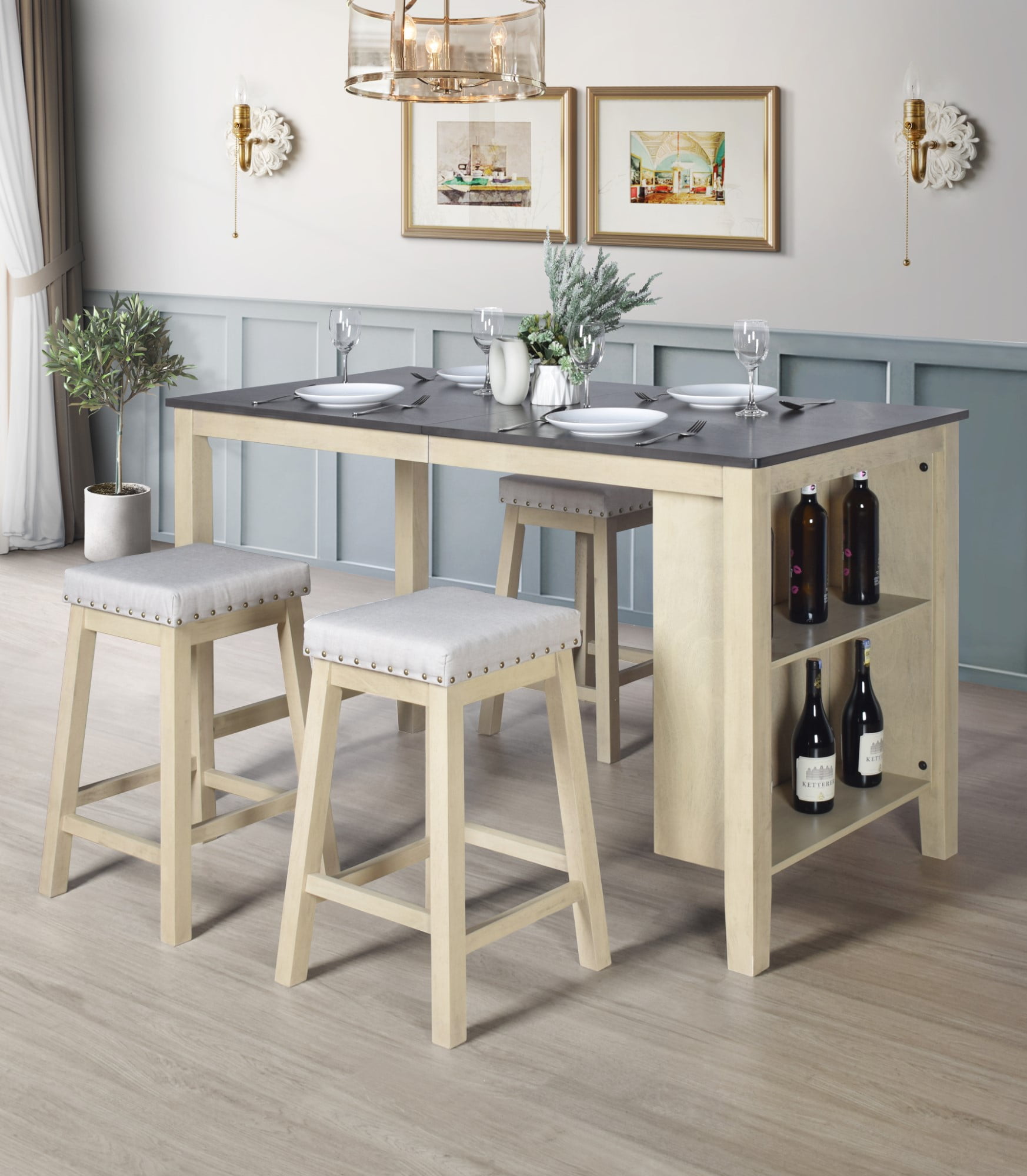 Home Design Africa 5-Piece Counter Height Dining Set, Antique Gray/Warm ...