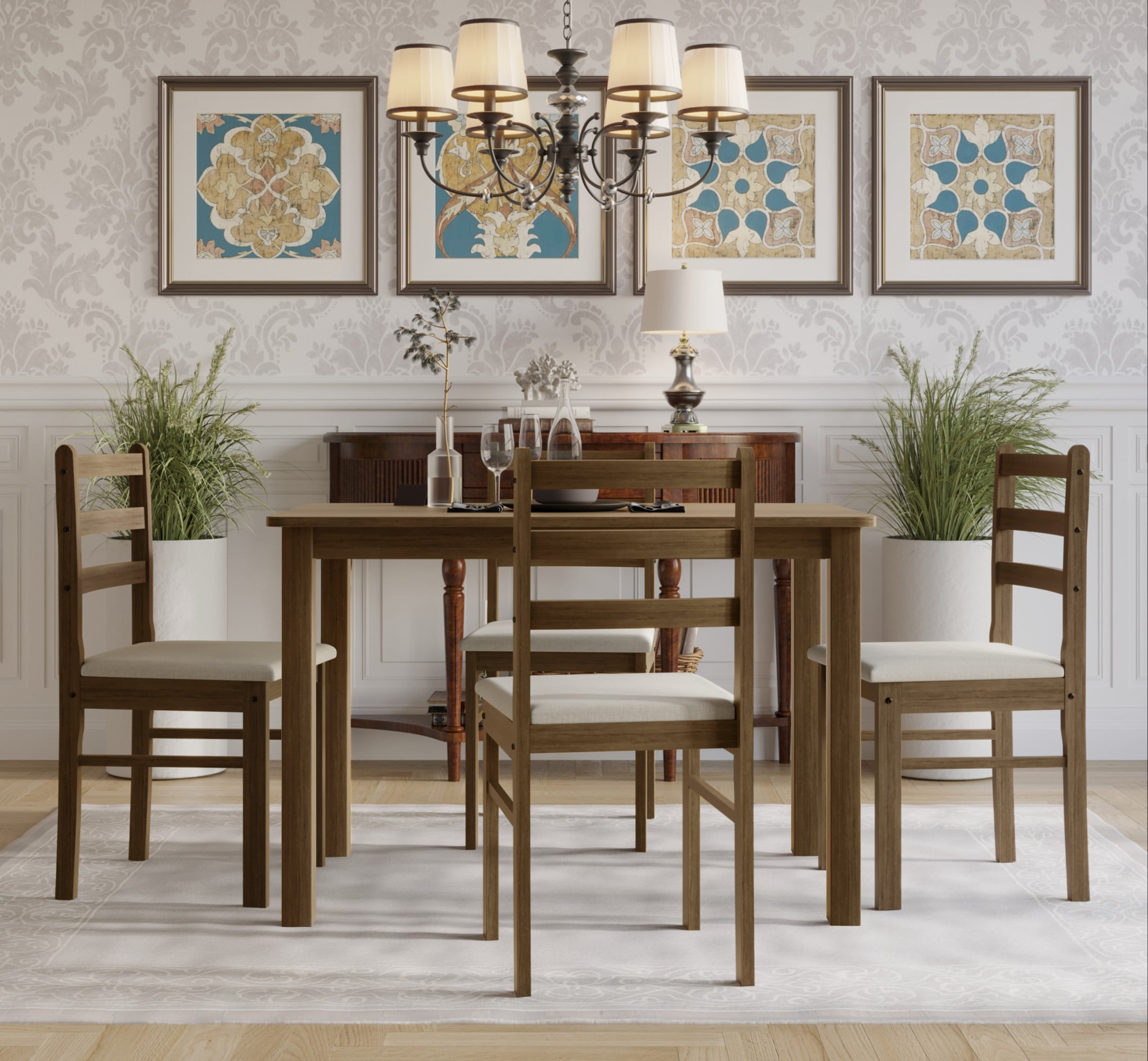Milford 5-Piece Modern Dining Set - Table & 4 Chairs - Brown - Walmart.com