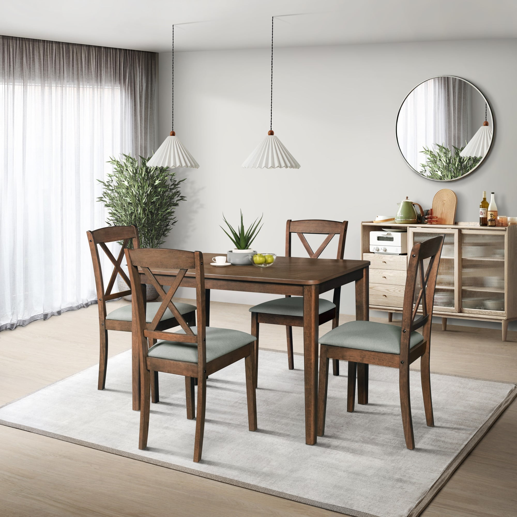 Home Design Sudbury 5-Piece Dining Set, Brown/Gray, Rectangular Table ...