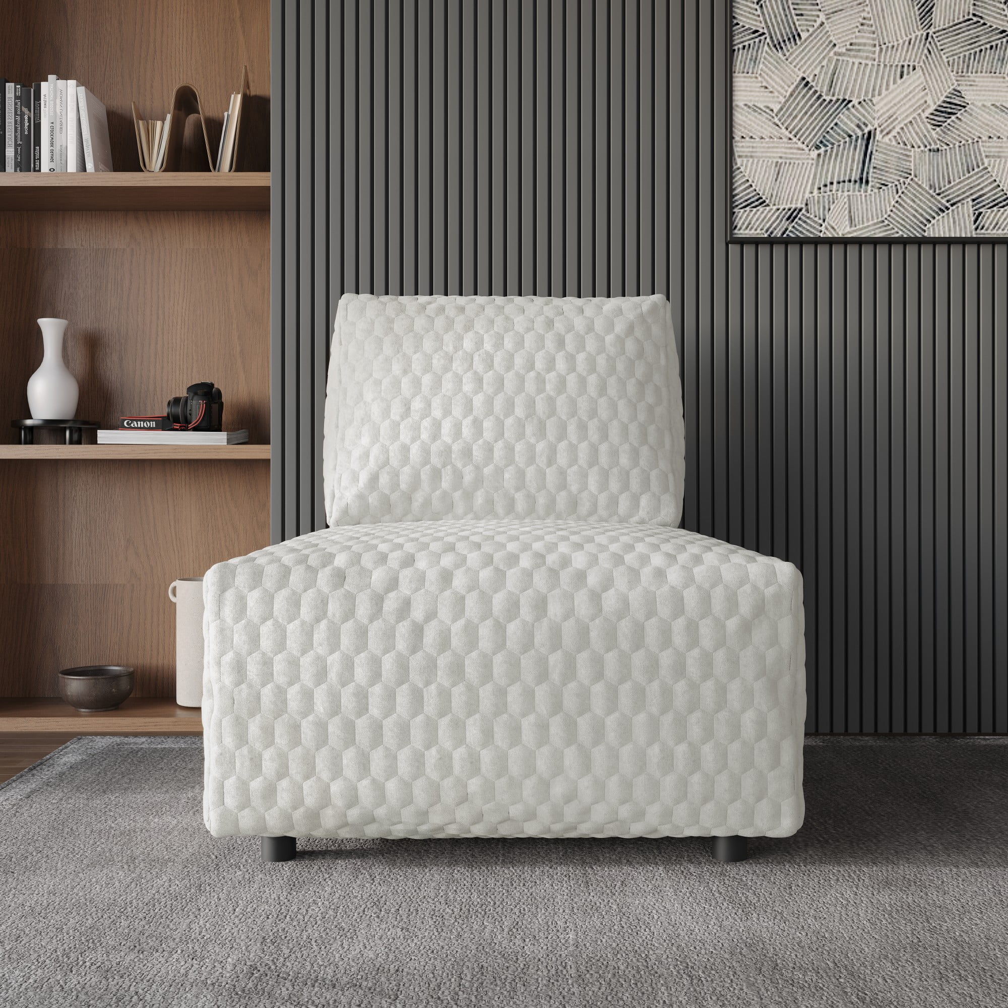 Home Design Amos Velvet Accent Chair for Living Room, Light Beige ...