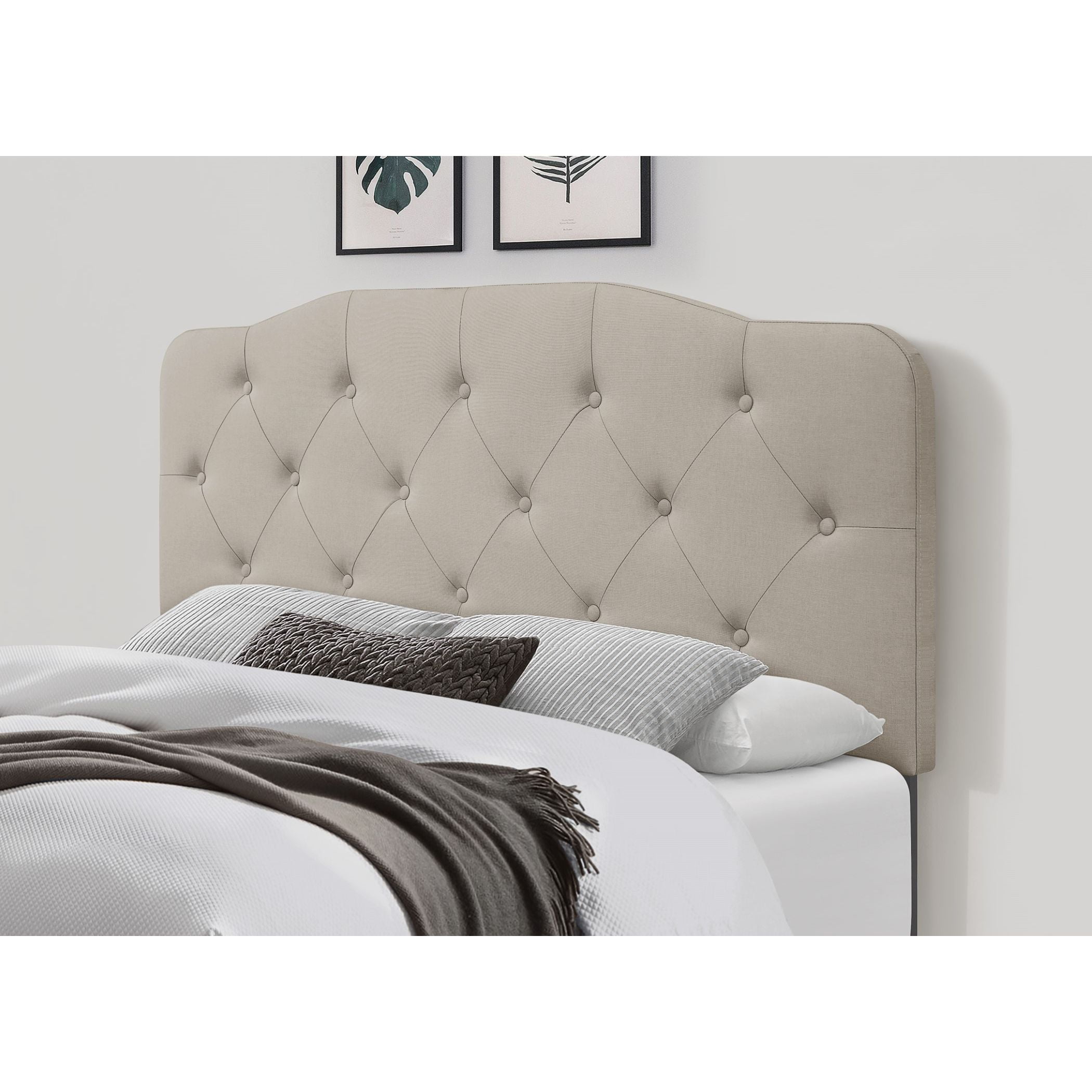 Angela Button-tufted Full Size Padded Headboard for Bedroom, Warm Grey ...
