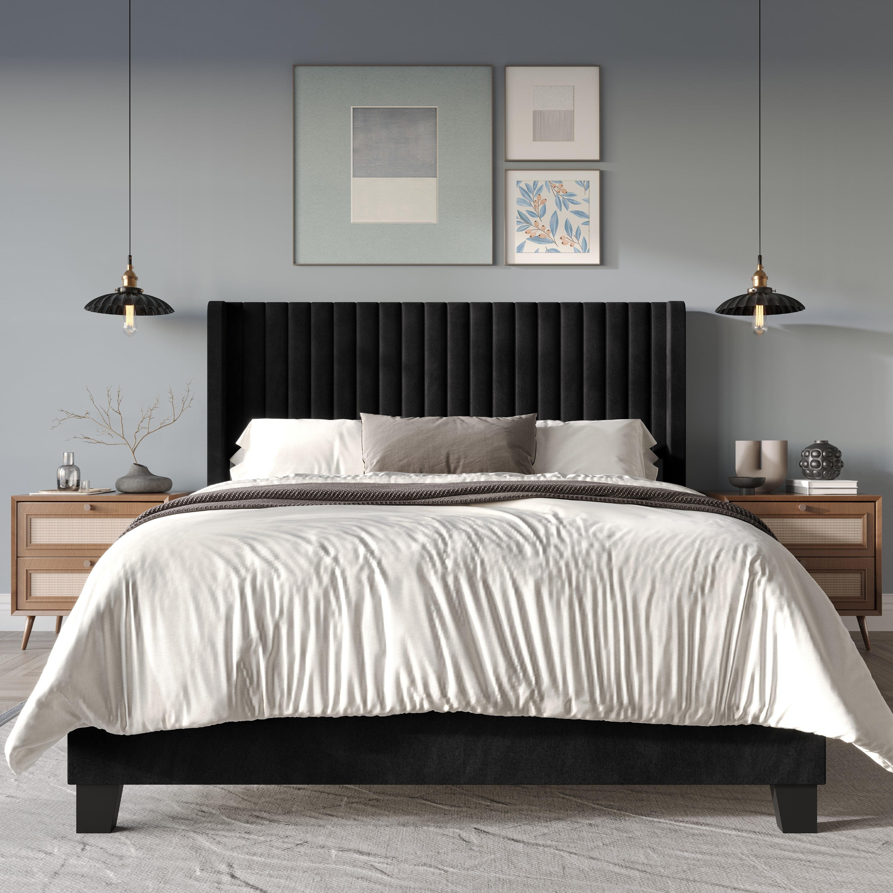 Home Design Ashland Full Velvet Upholstered Panel Bed Frame with ...