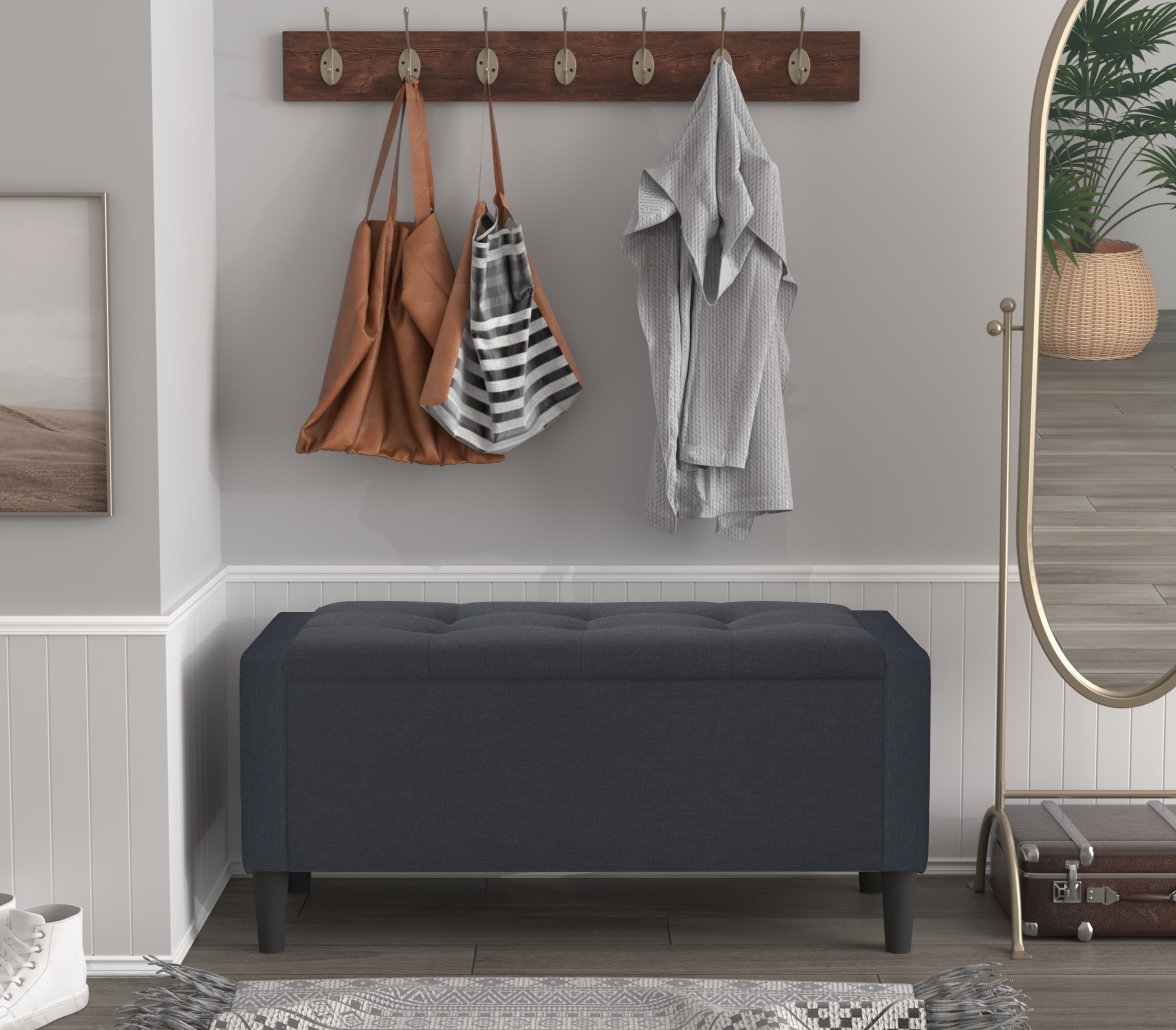 Home Design Braylen Upholstered 42" Flip Top Storage Bench with Button ...