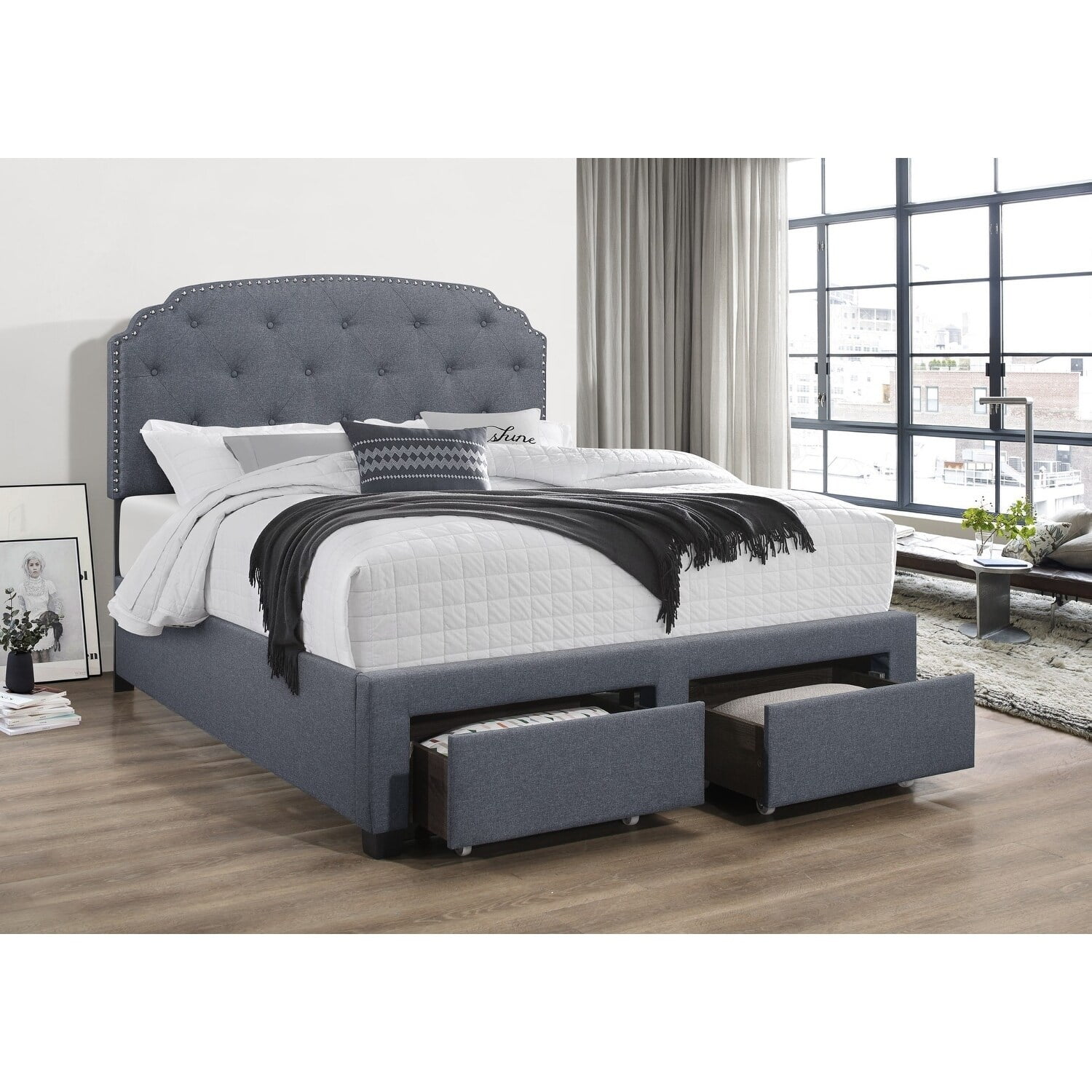 Home Design Carolina Panle Bed with Storage Grey King - Walmart.com