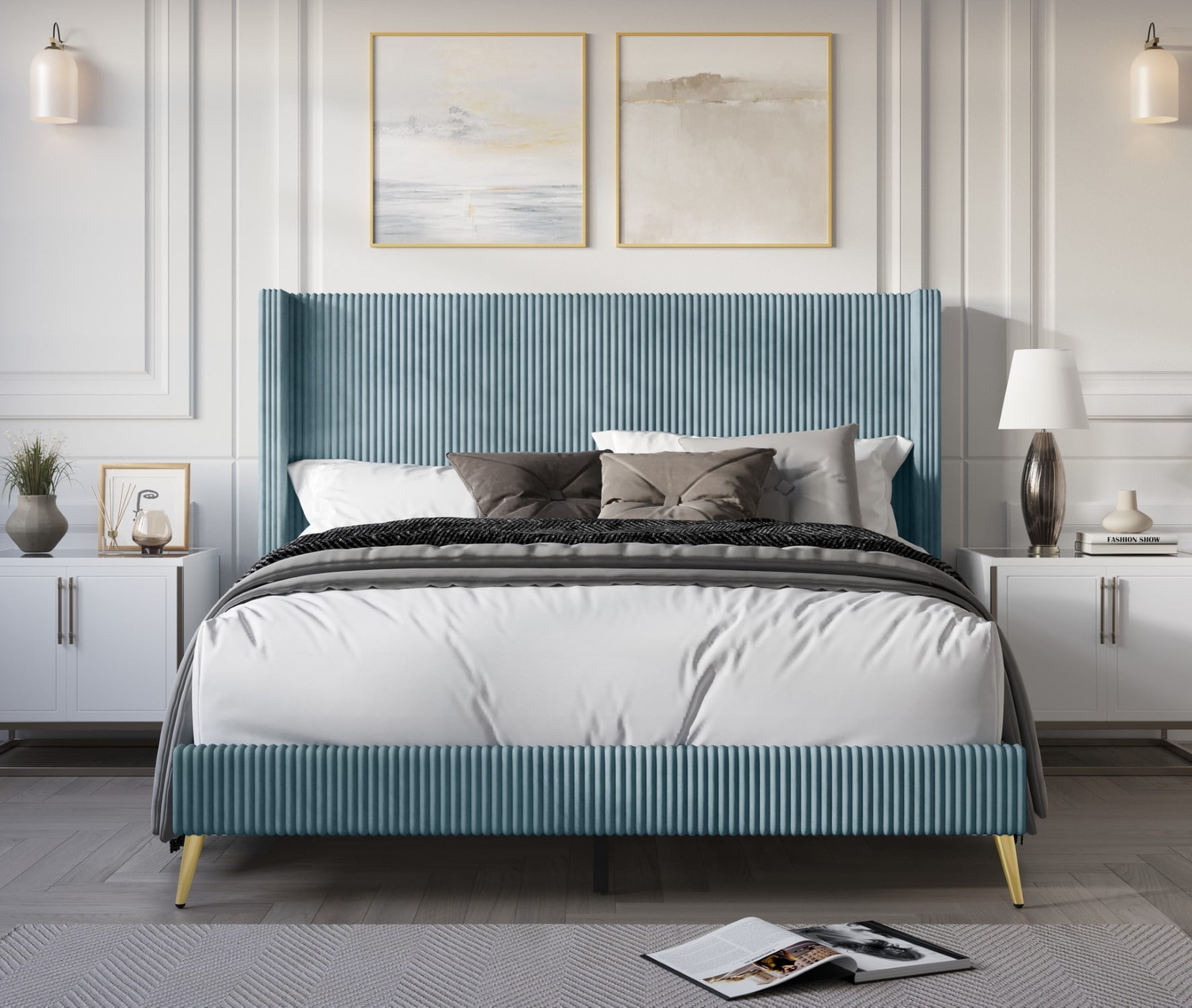 Home Design Chester Twin Upholstered Platform Bed Frame with Wingback ...