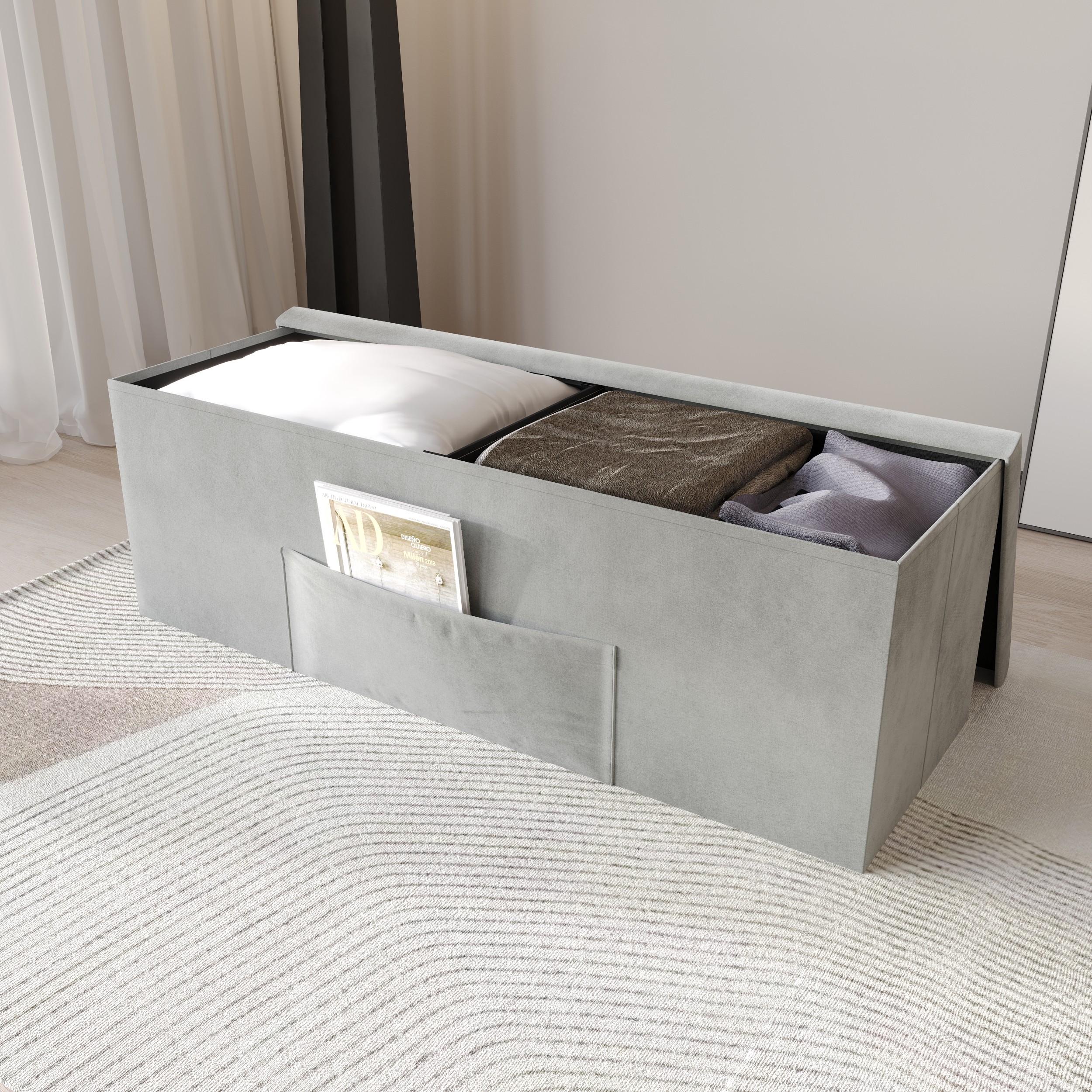 Home Design Chico 42" Tufted Upholstered Folding Storage Bench with ...