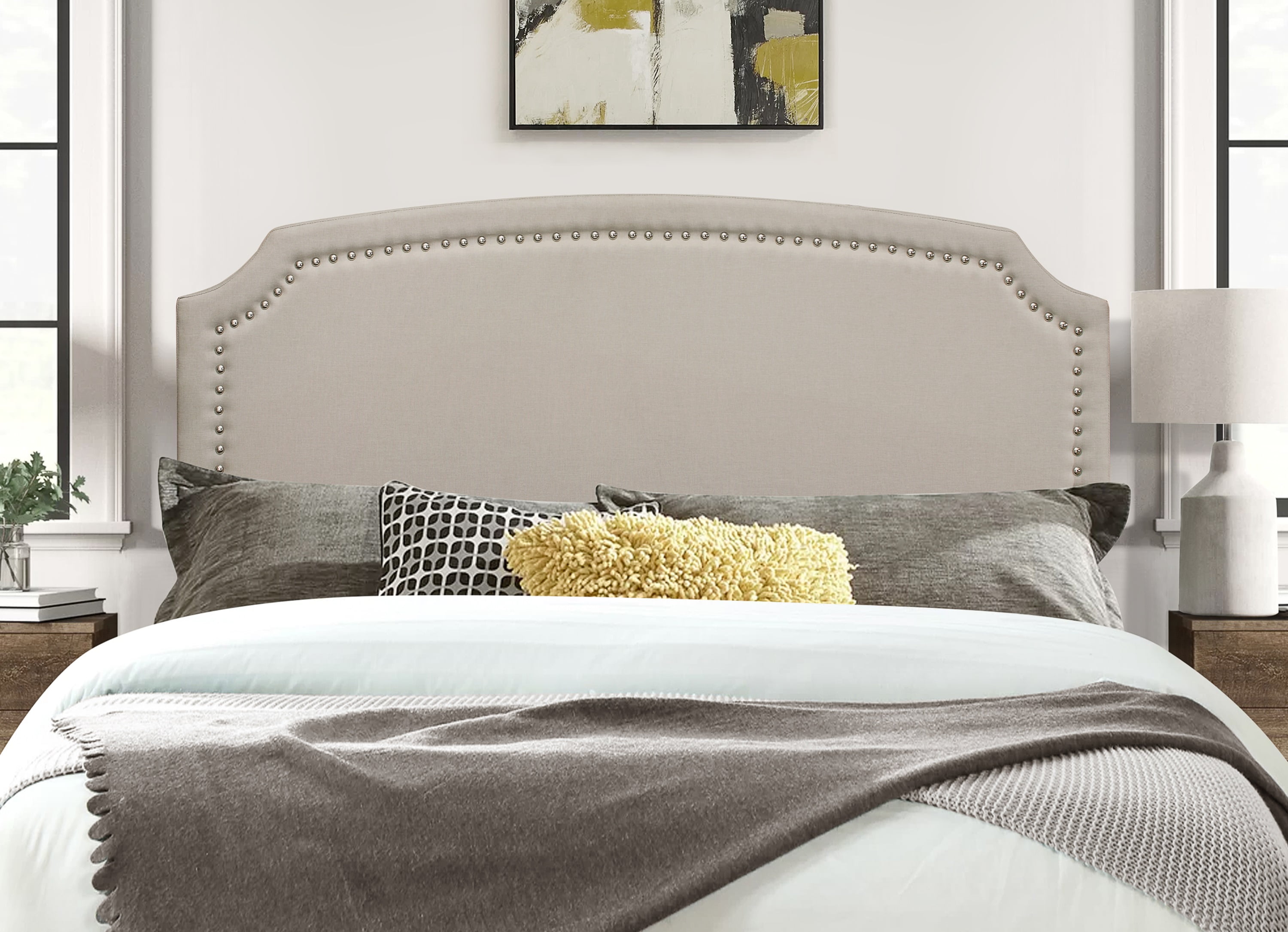 Home Design Cora Upholstered Twin Headboard With Nailhead Trim, Warm ...