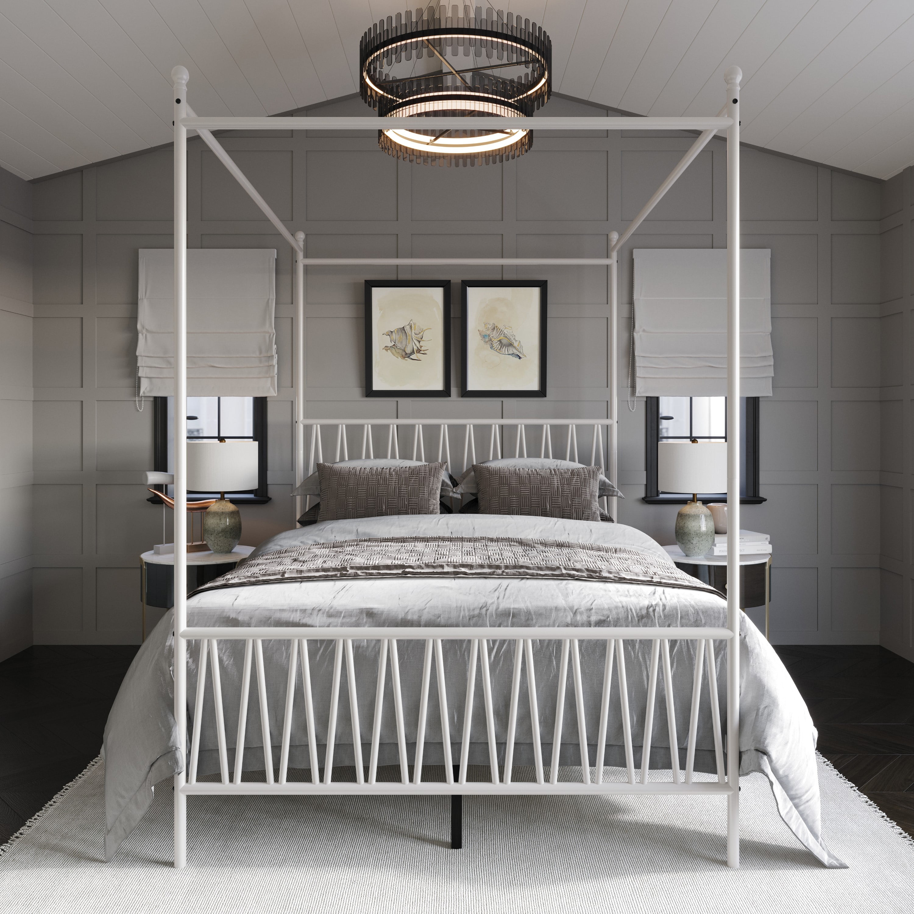 Free Shipping! HMD Dallas Queen Metal Canopy Bed Frame, White, Modern ...