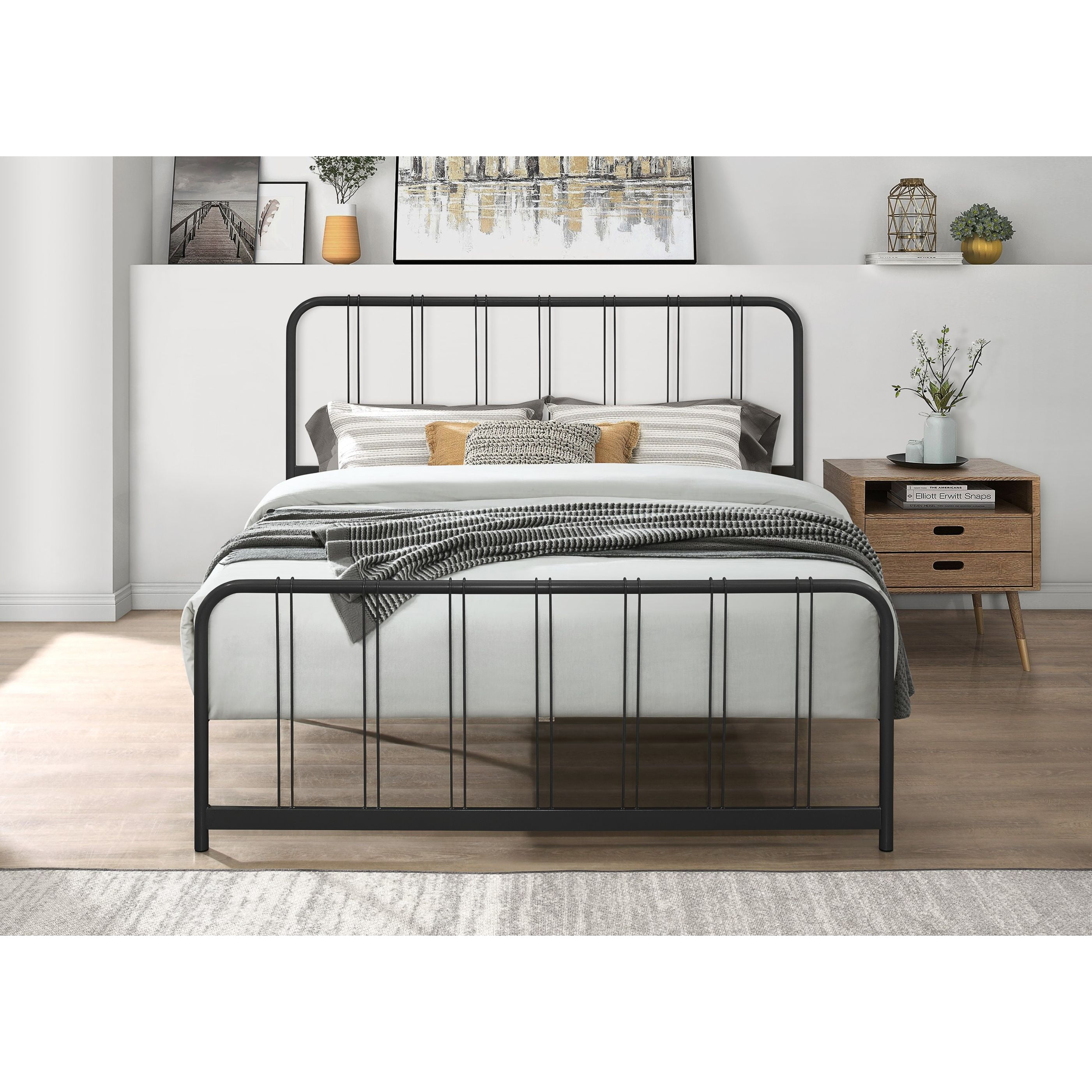 Home Design Debra Twin Metal Platform Bed Frame with Sturdy Frame and ...