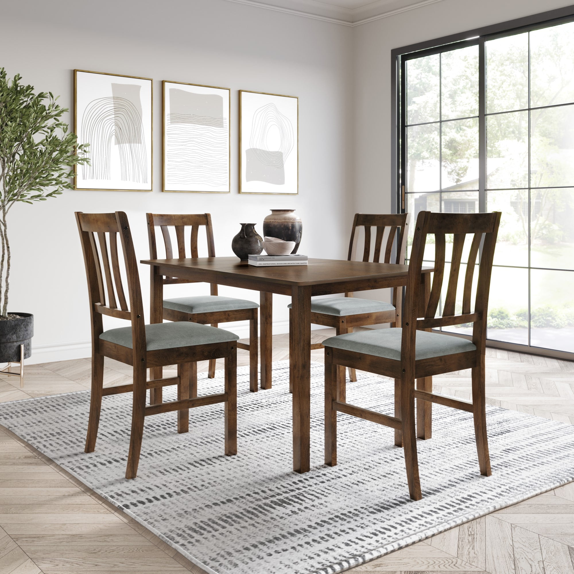 Home Design Denton Dining Chair (Set of 4), Brown/Gray, Cushioned Seat, Ladder-Back Design ...